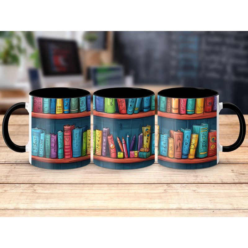 East Urban Home Kids Drawing Style 11oz Accent Mugs – White Ceramic ...