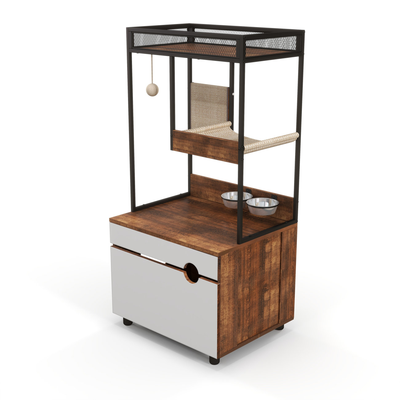 George Oliver Cat Litter Box Enclosures With Cat Tree Tower, Cat ...