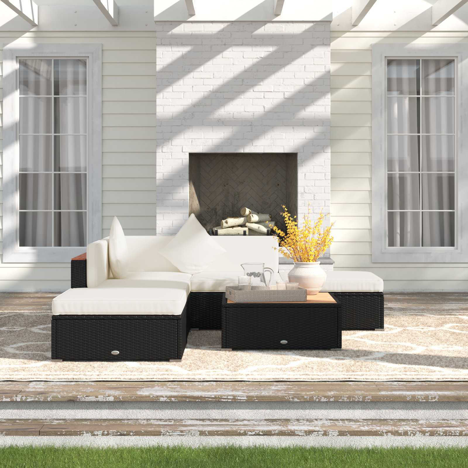 Wade Logan Aliani 6 Piece Rattan Sectional Seating Group with Cushions ...