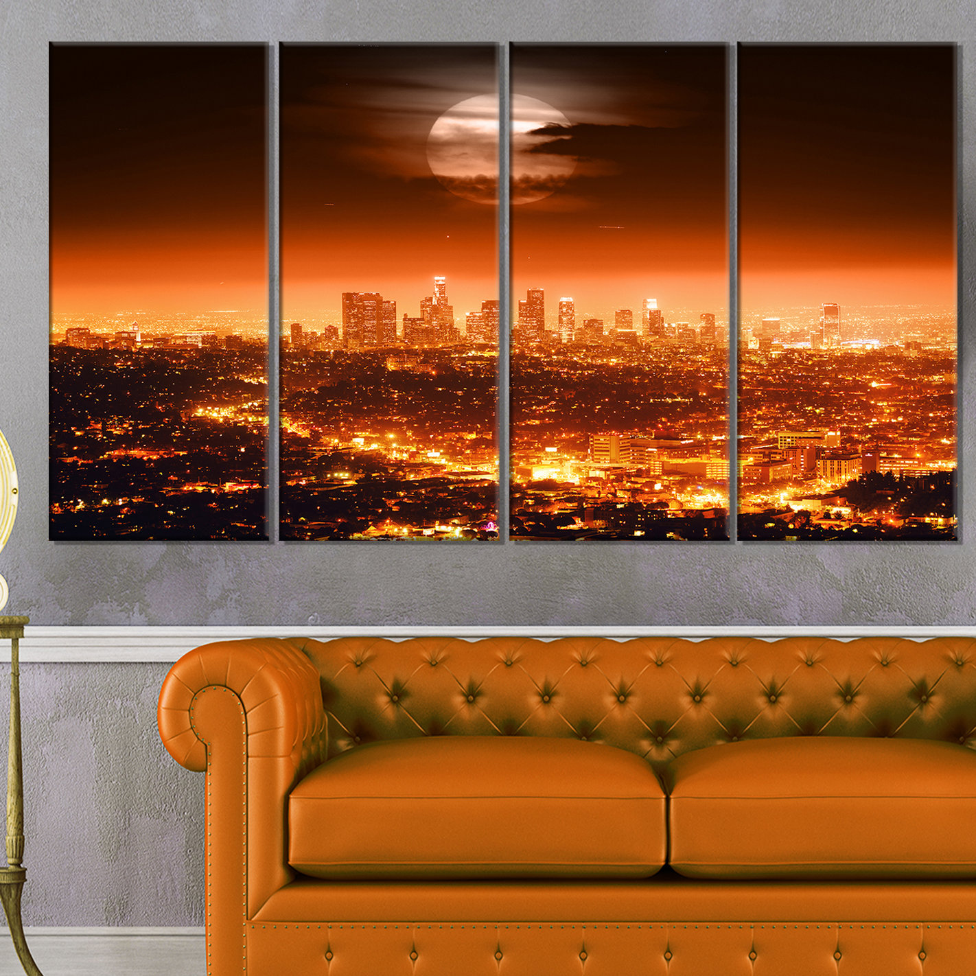Design Art « spectaculaire full moon over los angeles », reproduction d ...