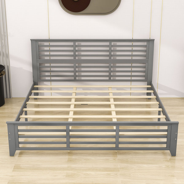 Red Barrel Studio® King Size Wooden Platform Bed with Headboard | Wayfair