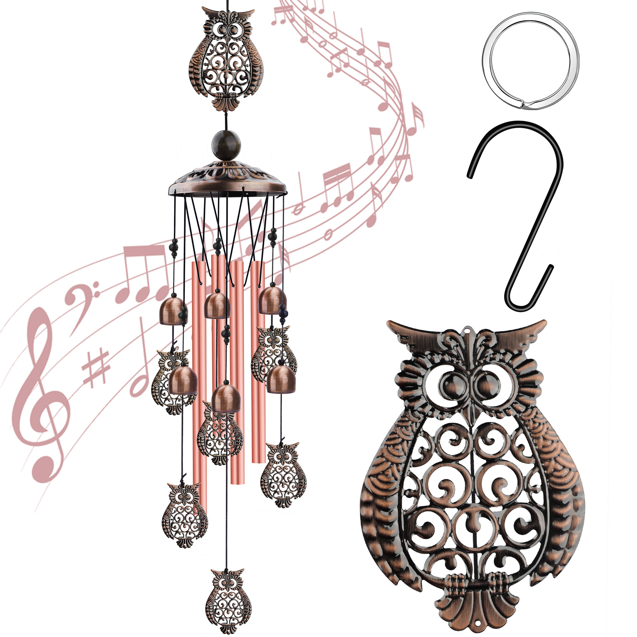 Arlmont & Co. Metal Wind Chimes - Owl Wind Chime for Outdoor ...