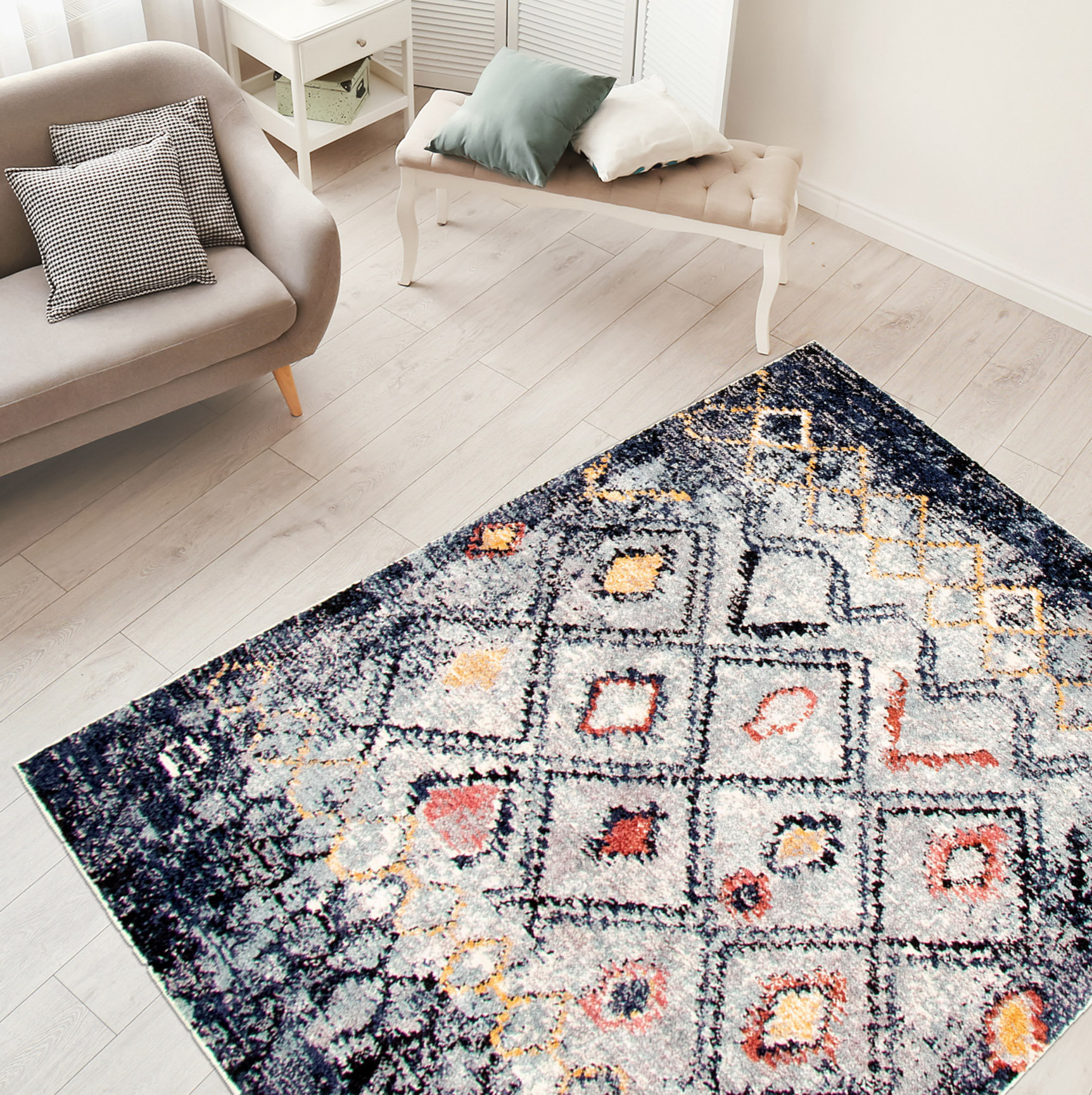 Foundry Select Stigall Geometric Blue/Ivory/Red Area Rug - Wayfair Canada