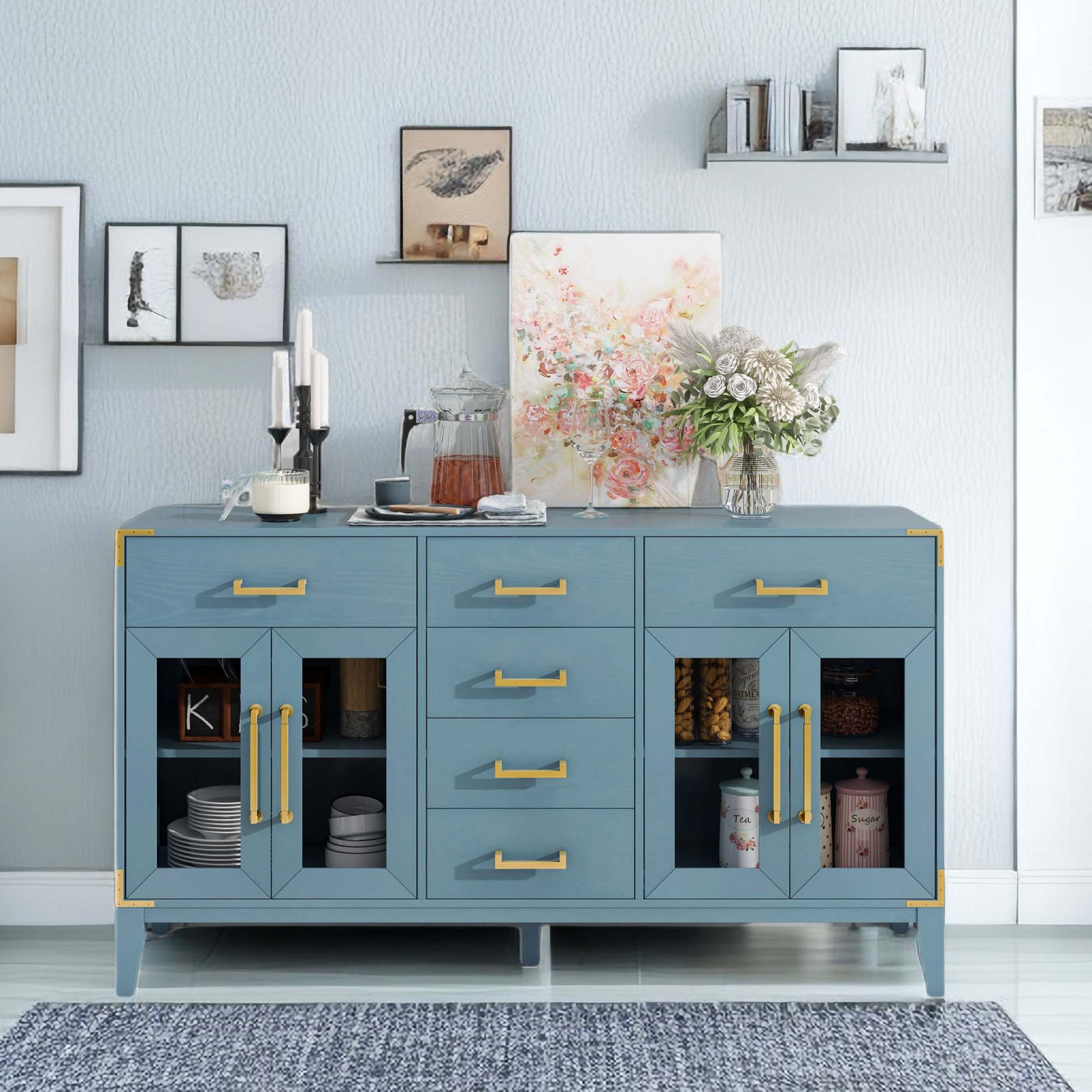 Mercer41 Tansu 60" Wide Sideboard with Extra Large Storage Space, 6 ...