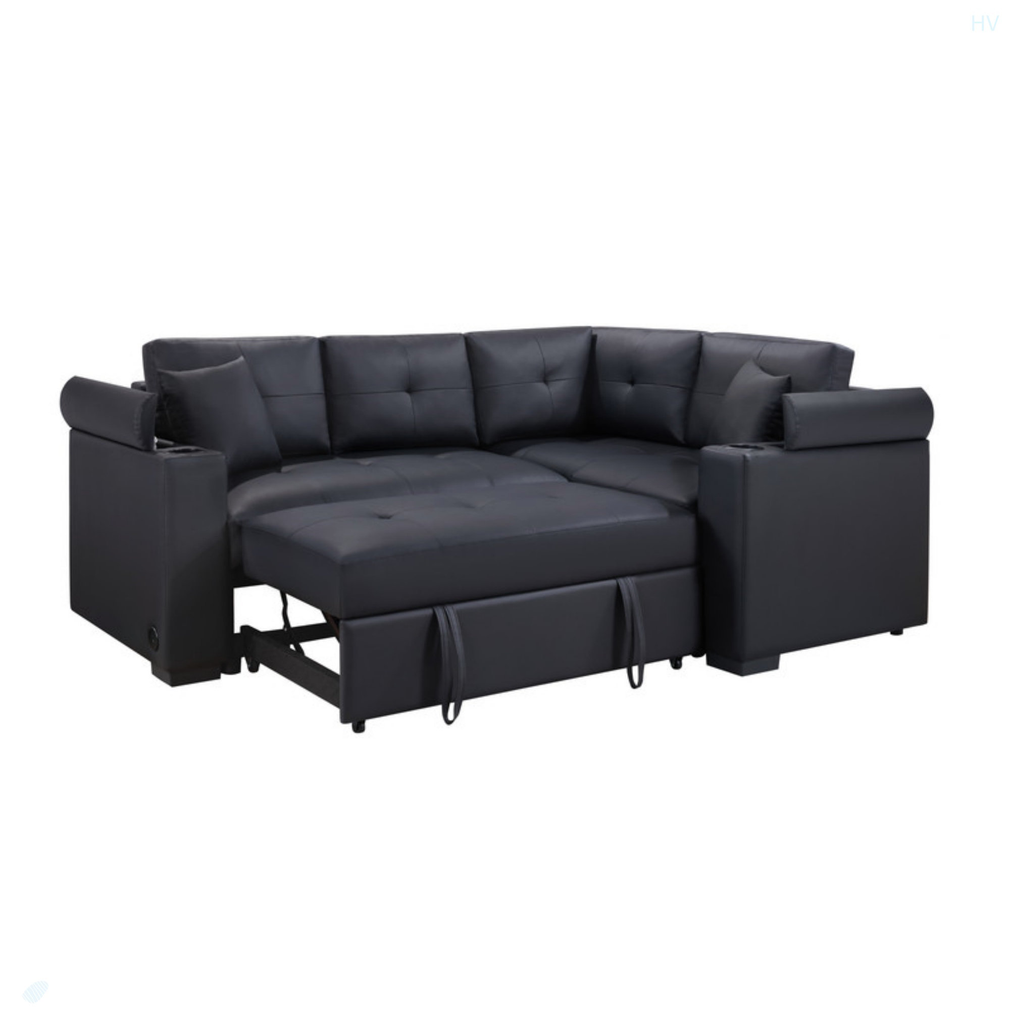 Latitude Run® PVC Fabric Sleeper Sectional With USB Charger, Cupholders ...