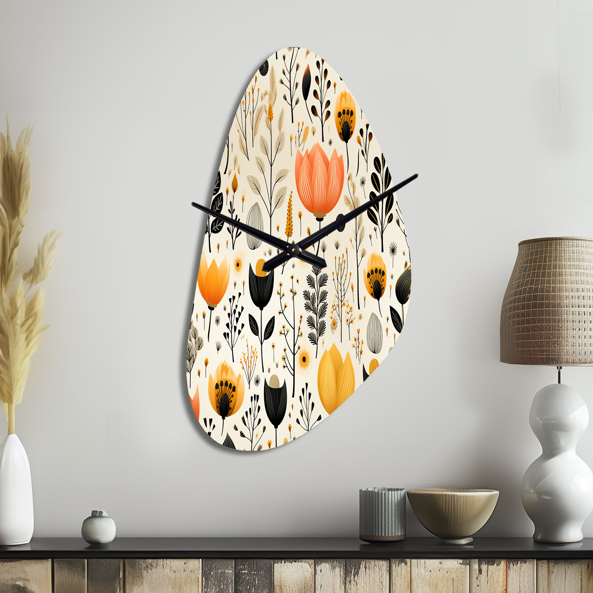 Design Art Beige Bohemian Bliss Floral Pattern - Asymmetrical Floral ...