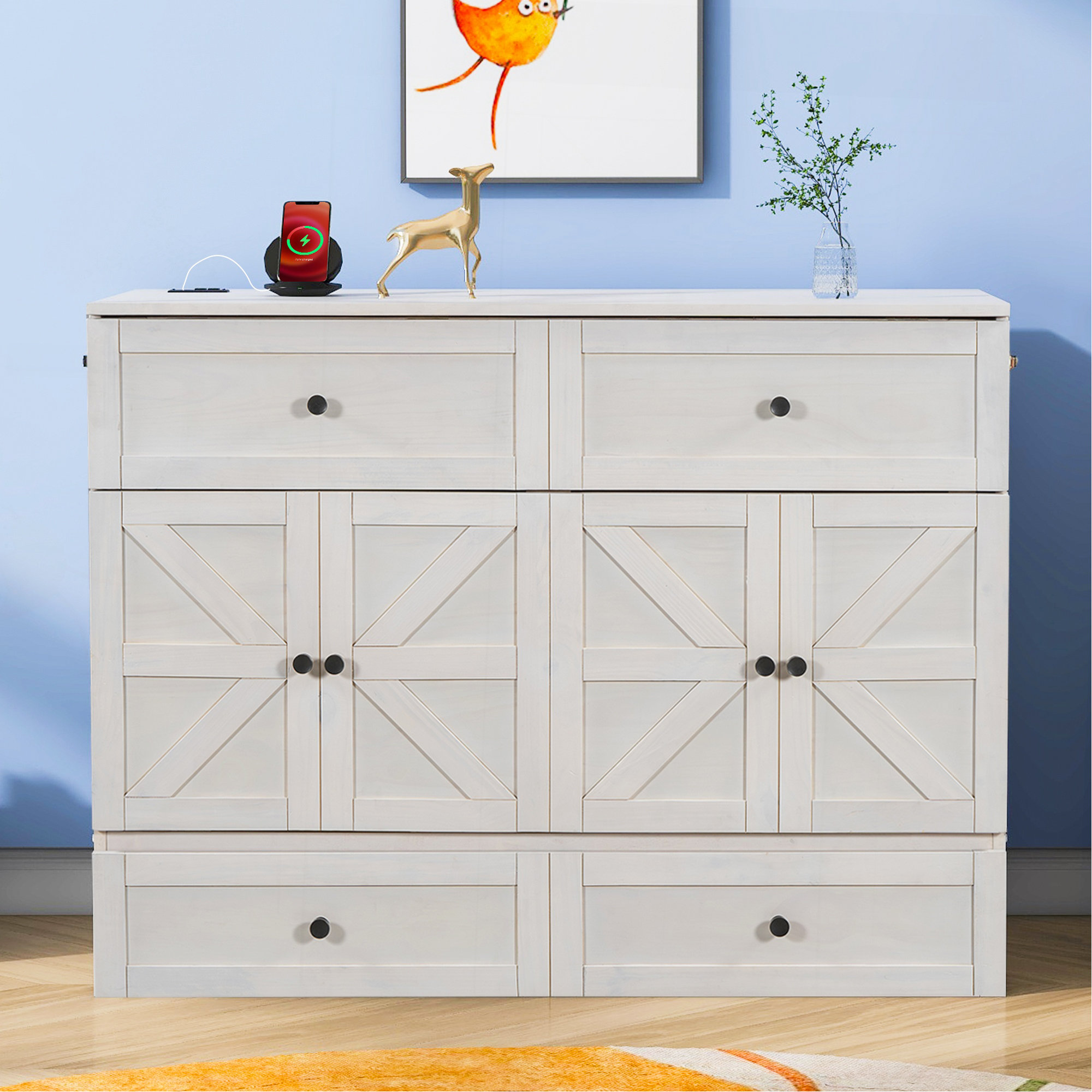 Latitude Run® Full Size Murphy Bed With Large Drawers & USB Ports ...