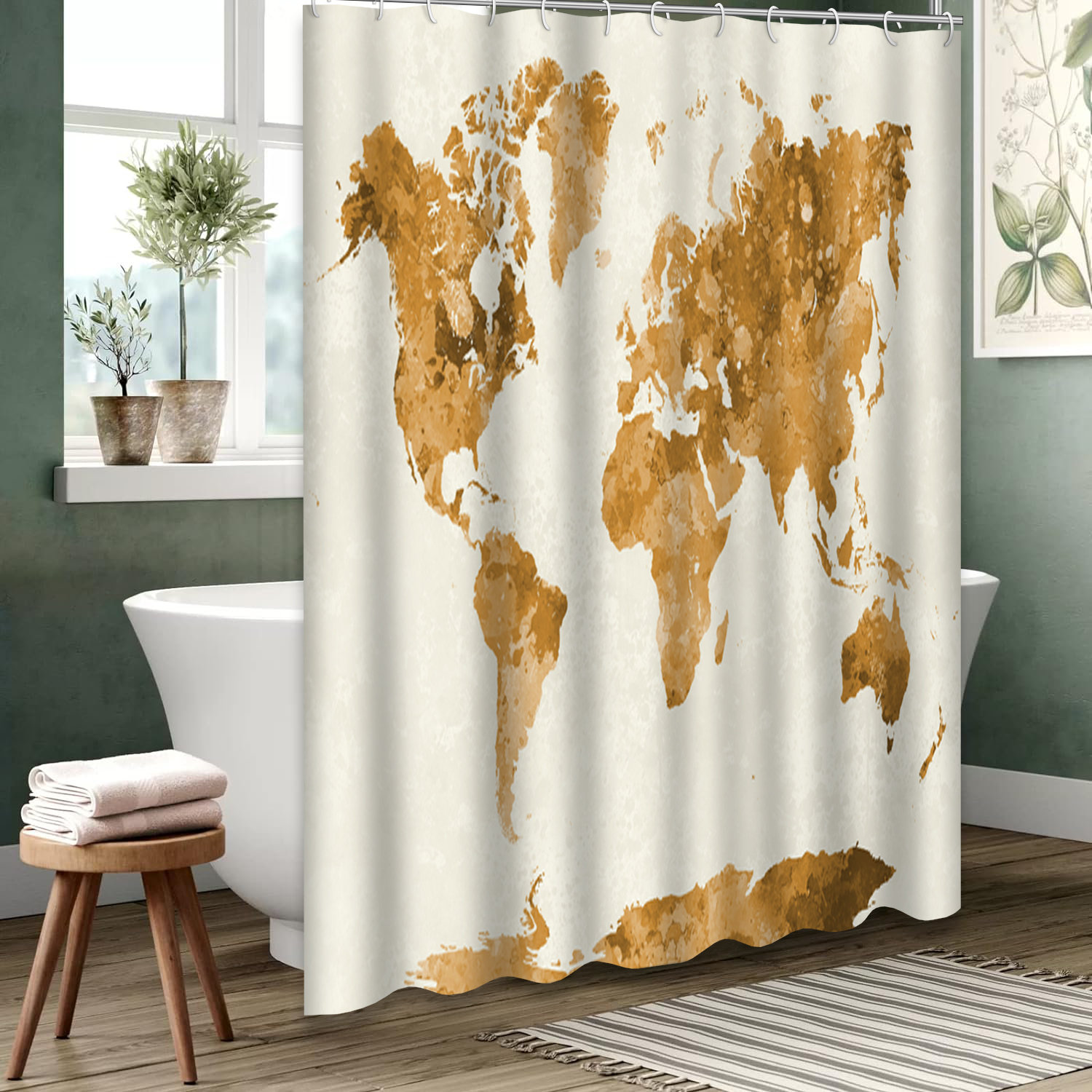 East Urban Home Earth Waterproof Shower Curtain,World Map Watercolor ...