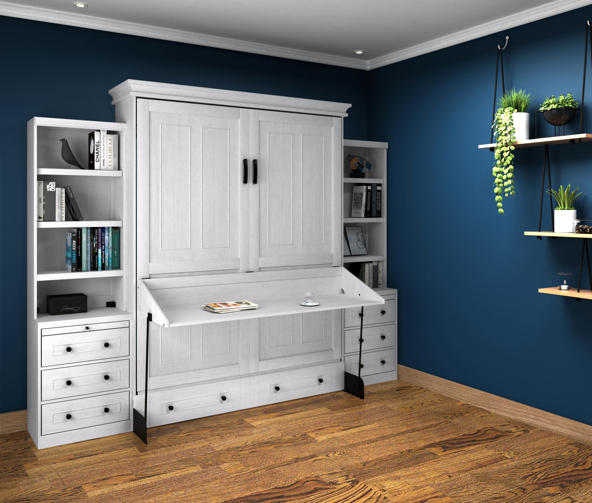 Rosalind Wheeler Henderson Queen Storage Murphy Desk Bed - 2 Piers ...