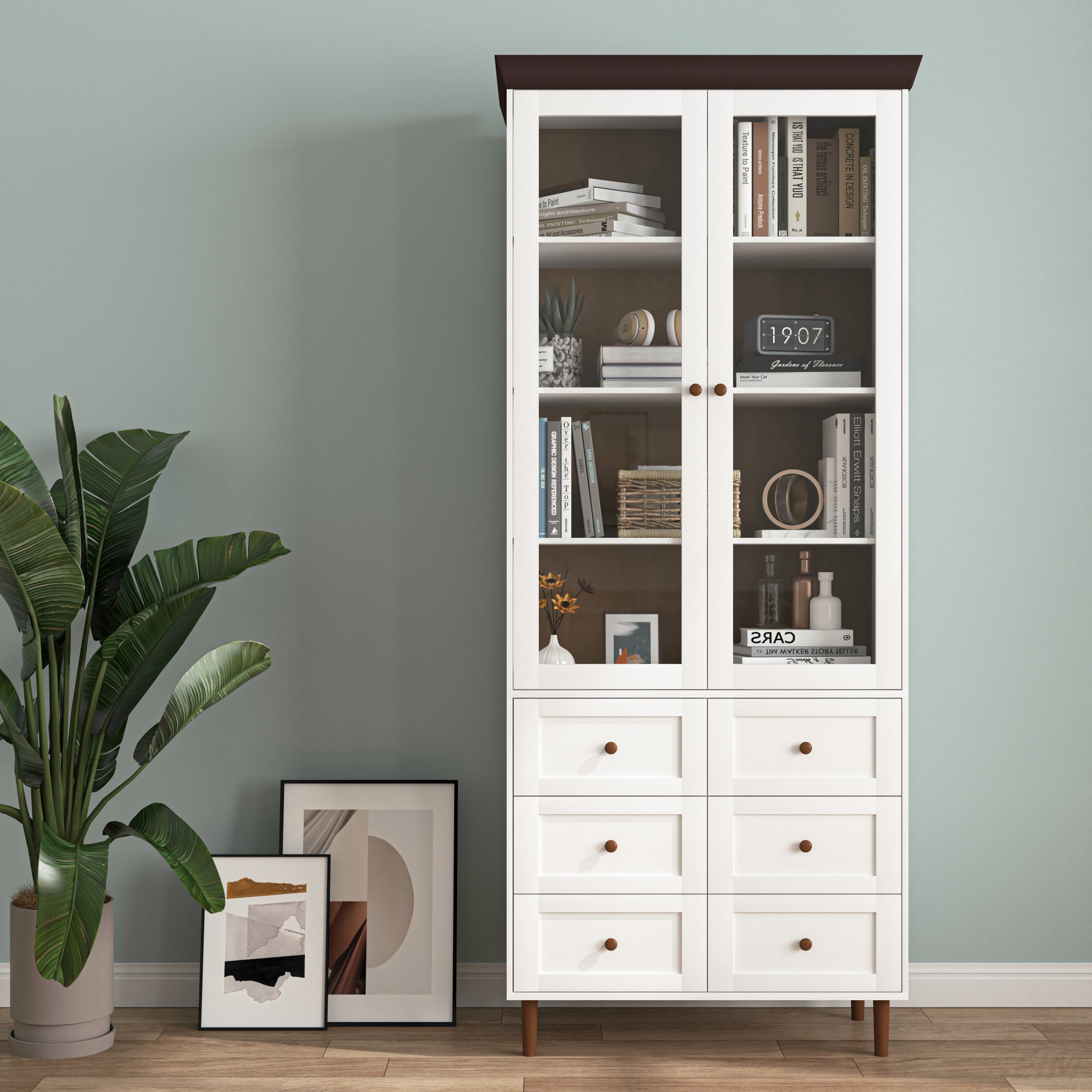 Latitude Run® MDF Display Storage Cabinet,Tall Kitchen Pantry Cabinets ...