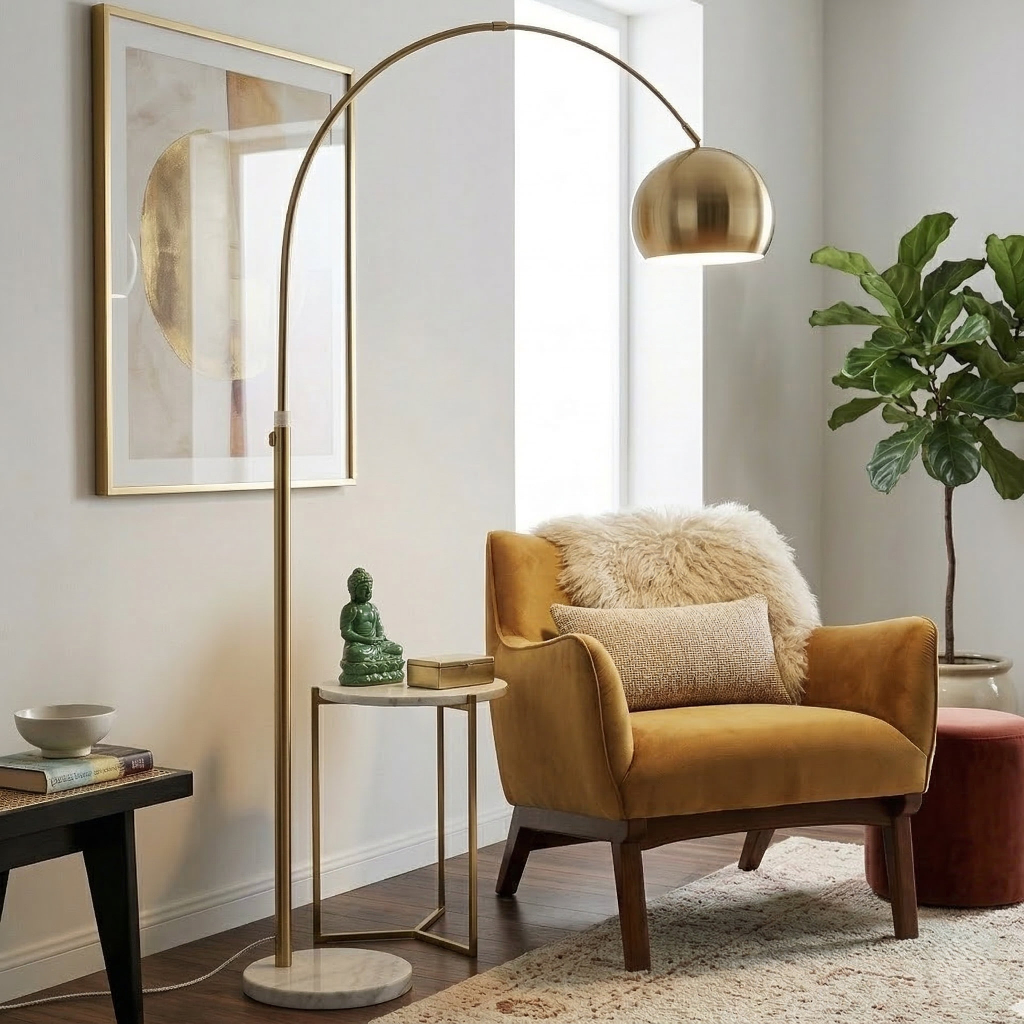Mercer41 Zoely 69'' Gold Brass Arched/Arc Floor Lamp & Reviews | Wayfair