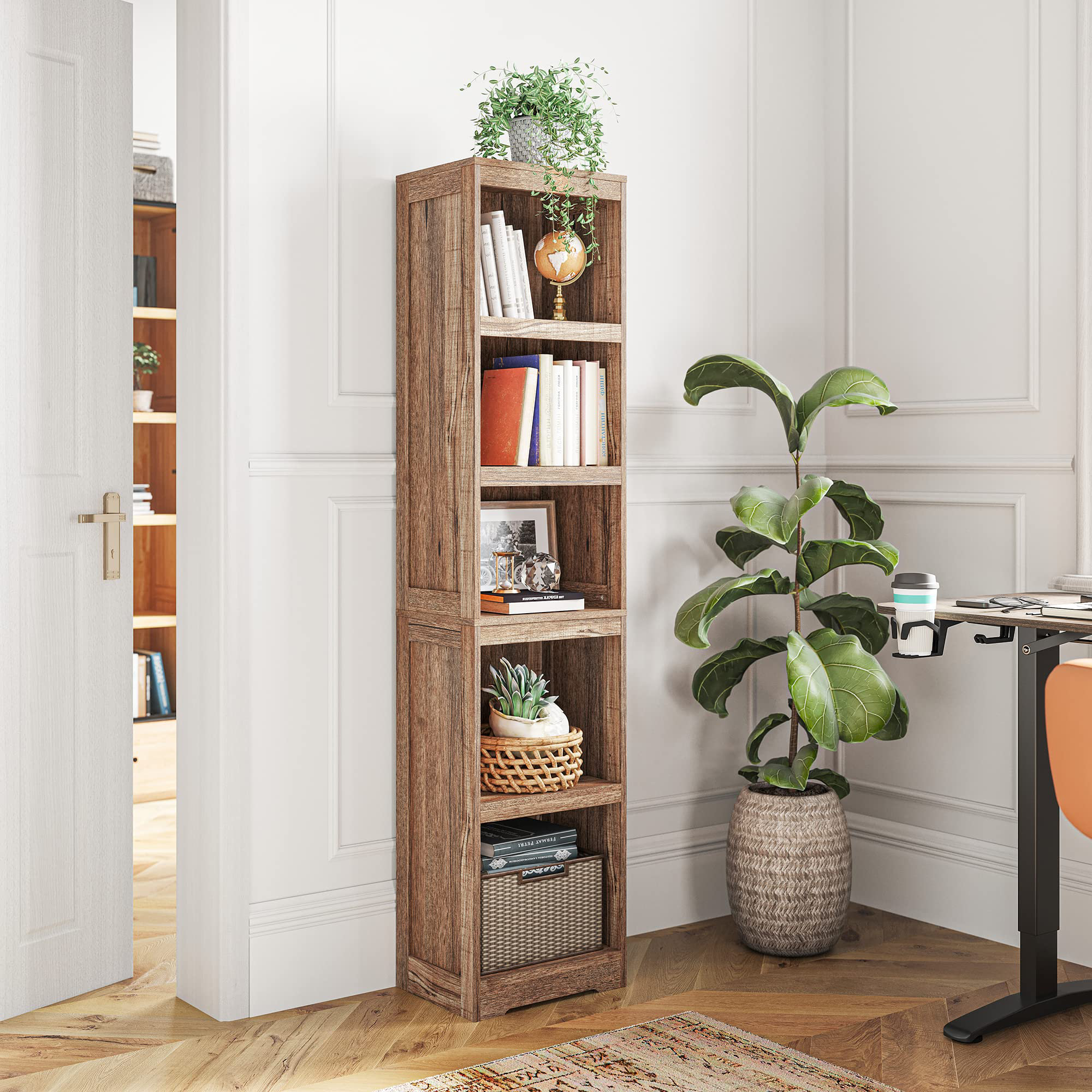 Millwood Pines 5-Shelf Bookcase, Narrow Bookshelves Floor Standing ...