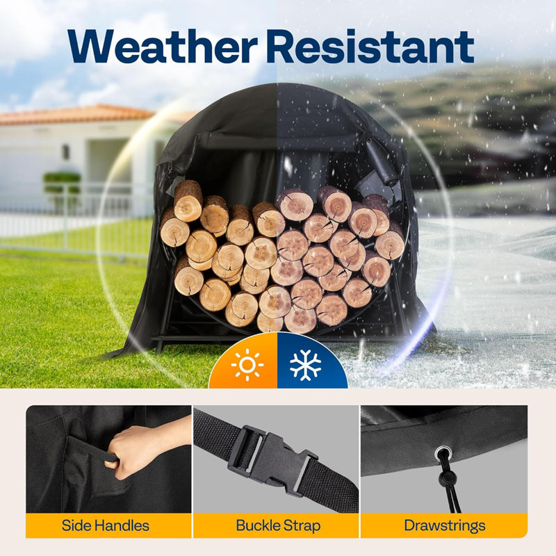 Arlmont & Co. 30 Inches Round Log Rack With Cover | Wayfair