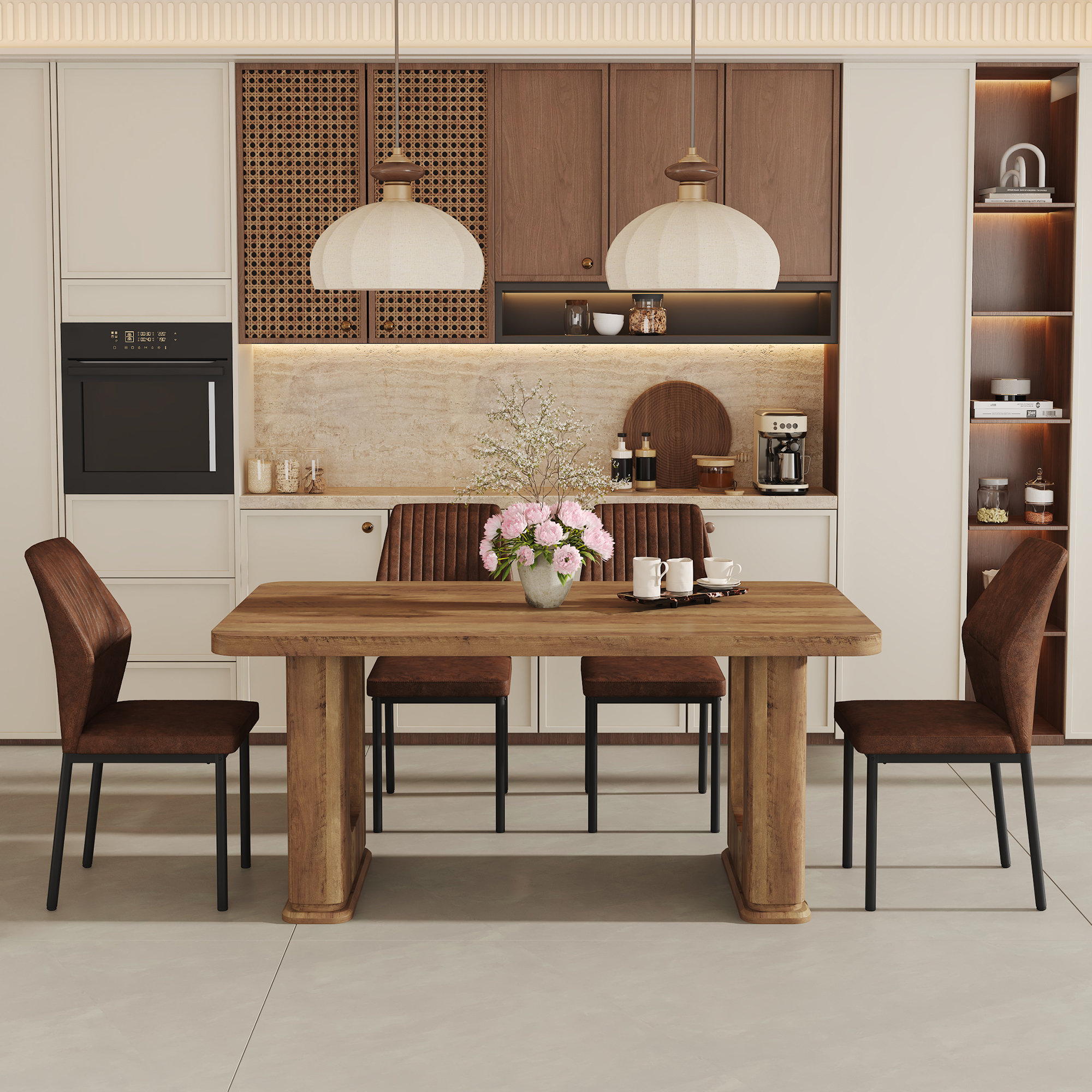 Lark Manor™ Stylish Wood Texture Dining Table Set With 4 Brown High ...