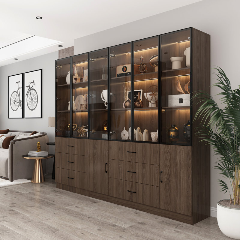 Morinome 94.4" Wide Glass Door & LED Lights Display Case Curio Cabinet ...