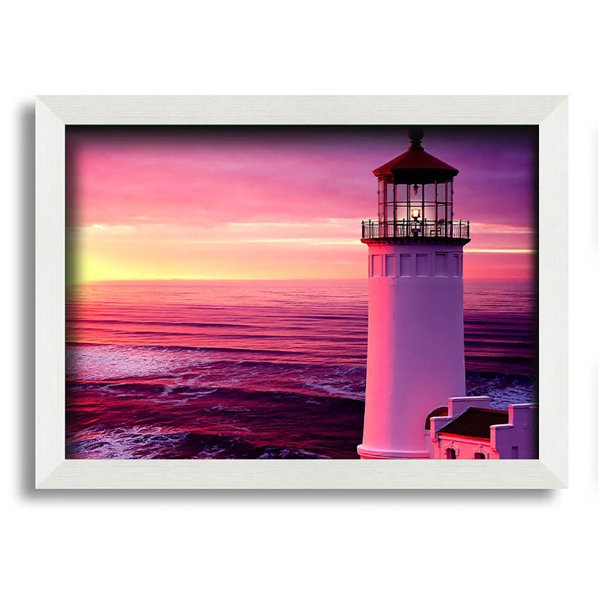 Breakwater Bay Scotty Lighthouse Pink Sunset - Single Picture Frame Art ...