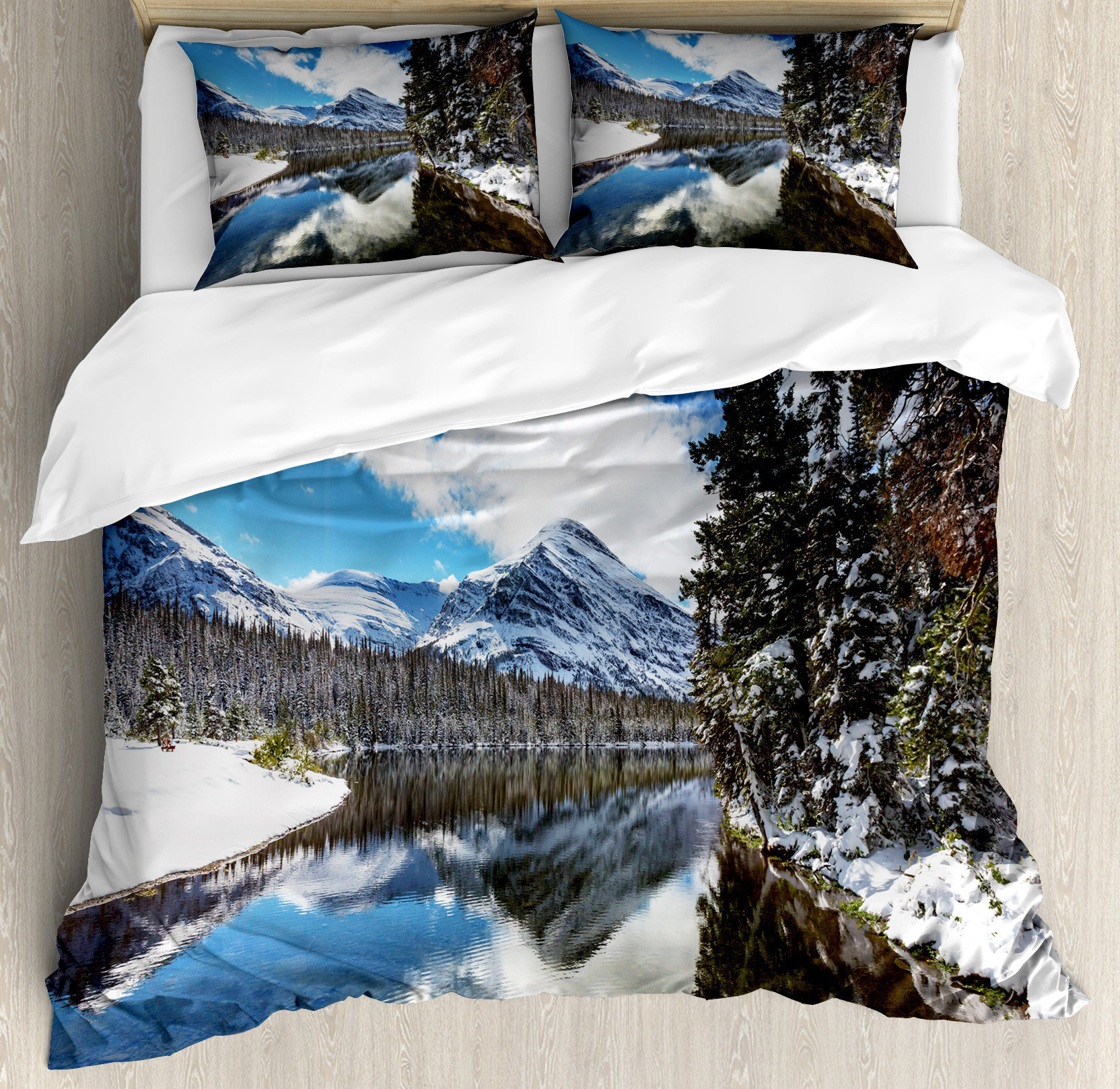 Ambesonne Winter Duvet Cover Set, Tranquil National Park, Calking ...