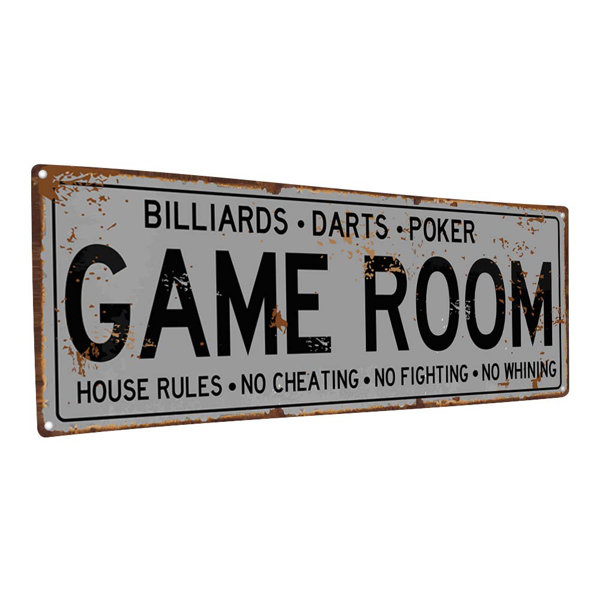 Trinx " Distressed, Game Room Rules Metal Sign " on Metal | Wayfair
