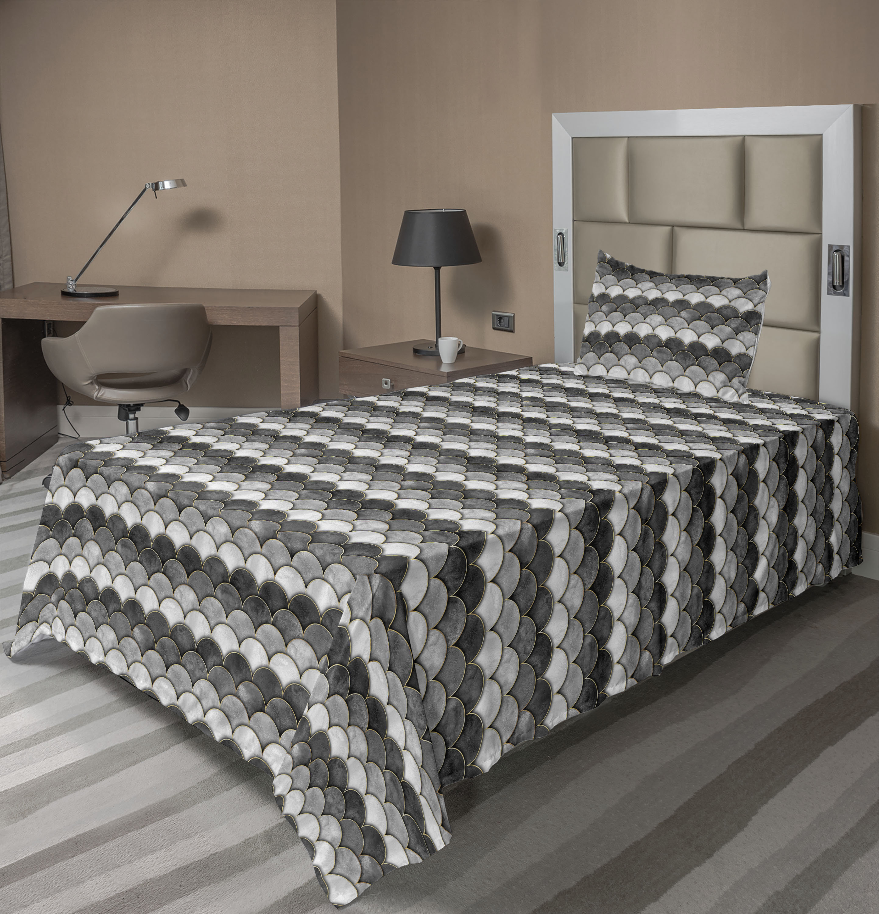 Ambesonne Art Deco Sheet Set Wavy Motifs Monochrome Art Grey Coconut ...