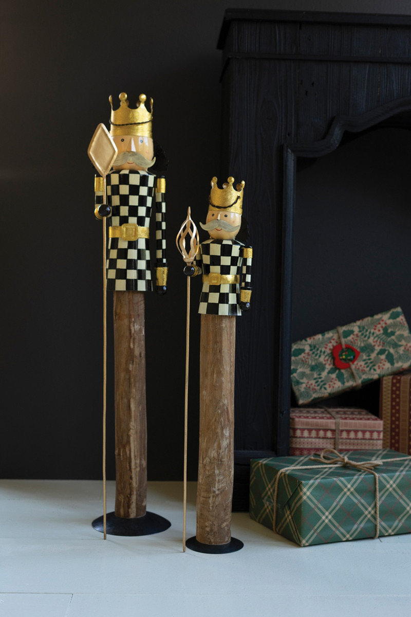 The Holiday Aisle® Set of Two Painted Metal and Wood Checkerboard ...