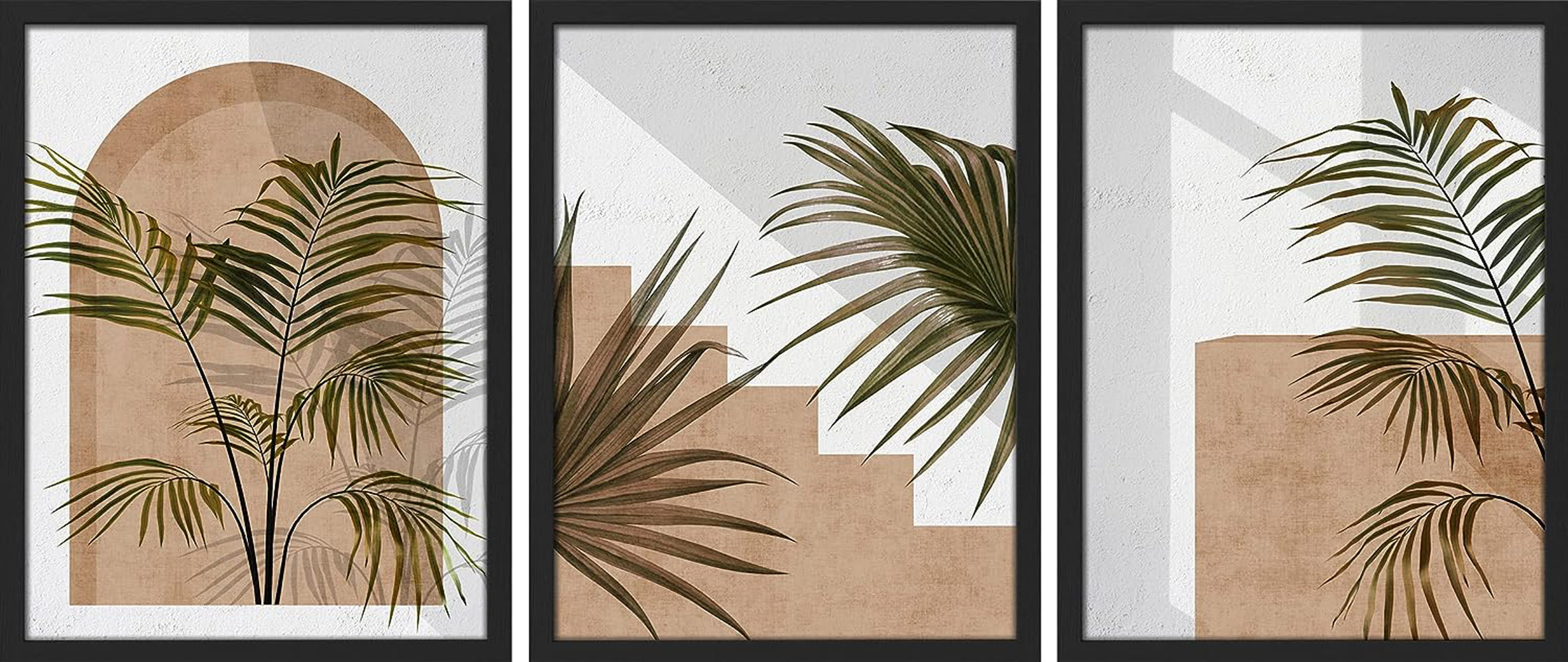 IDEA4WALL Minimal Botanical Abstract Set Of 3 Mid-Century Tropical Palm ...