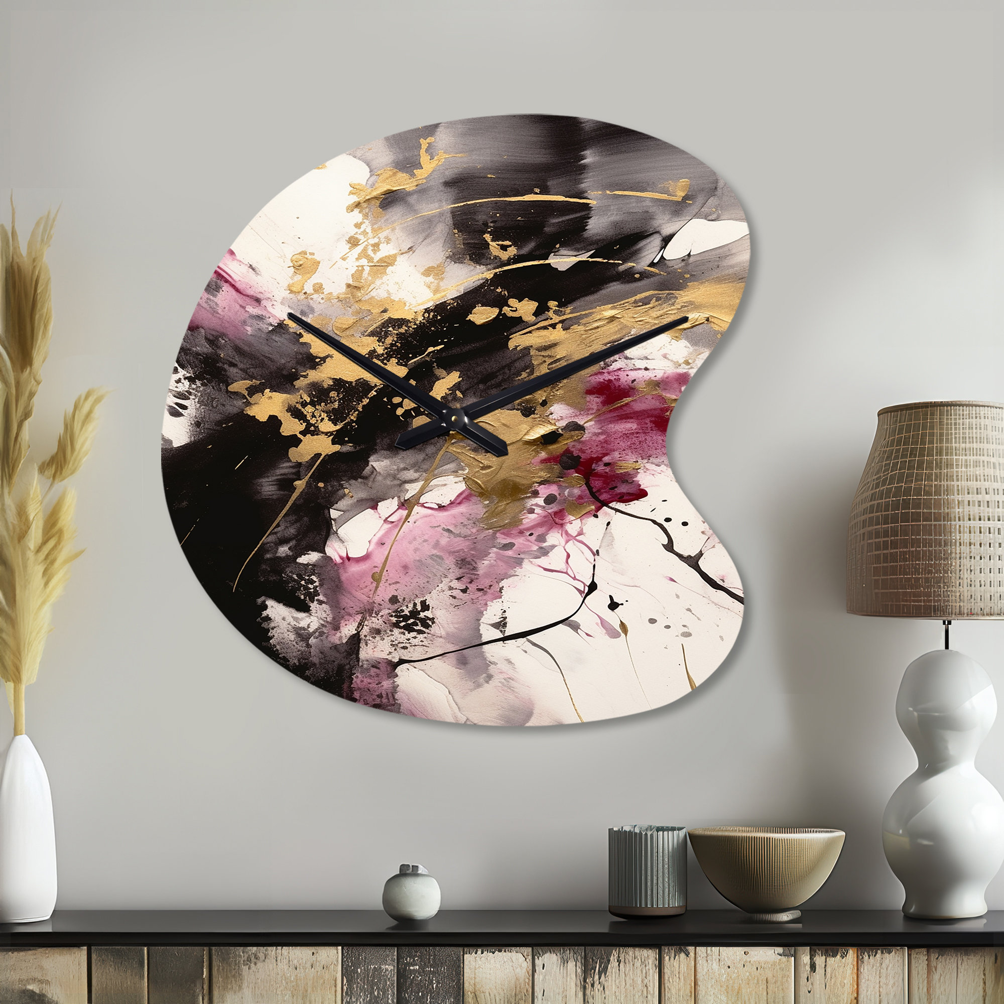 Design Art Gold and Pink Fluid Fusion II - Abstract Unique Shape Metal ...