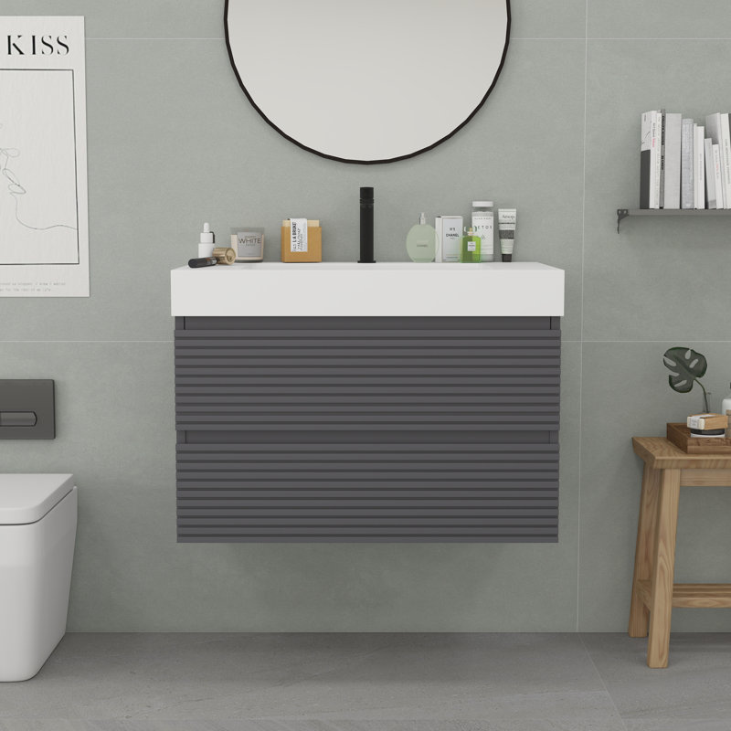 Latitude Run® Modern Floating Wall Mount Bathroom Vanity Set | Wayfair