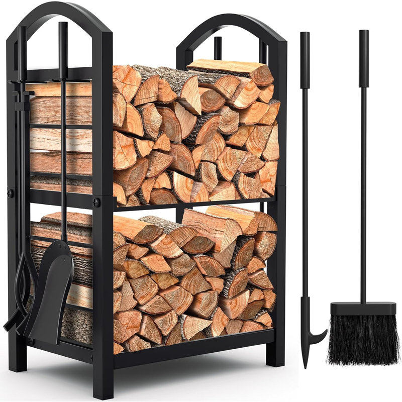 Rebrilliant Versatile Wrought Iron Firewood Rack With Tools - Space ...