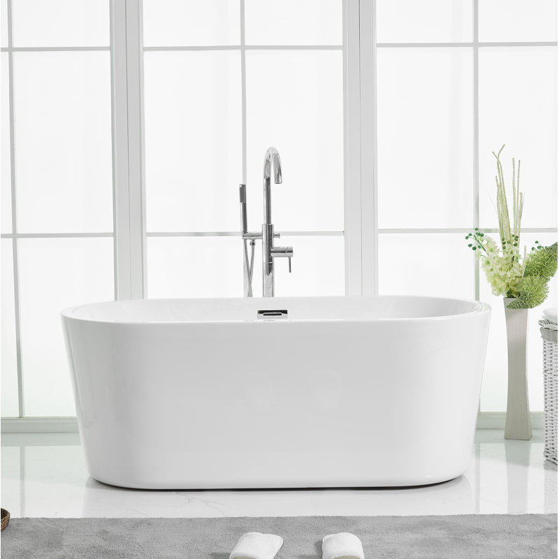 Ebern Designs Jakeil 59'' x 27.5'' Freestanding Soaking Acrylic Bathtub ...