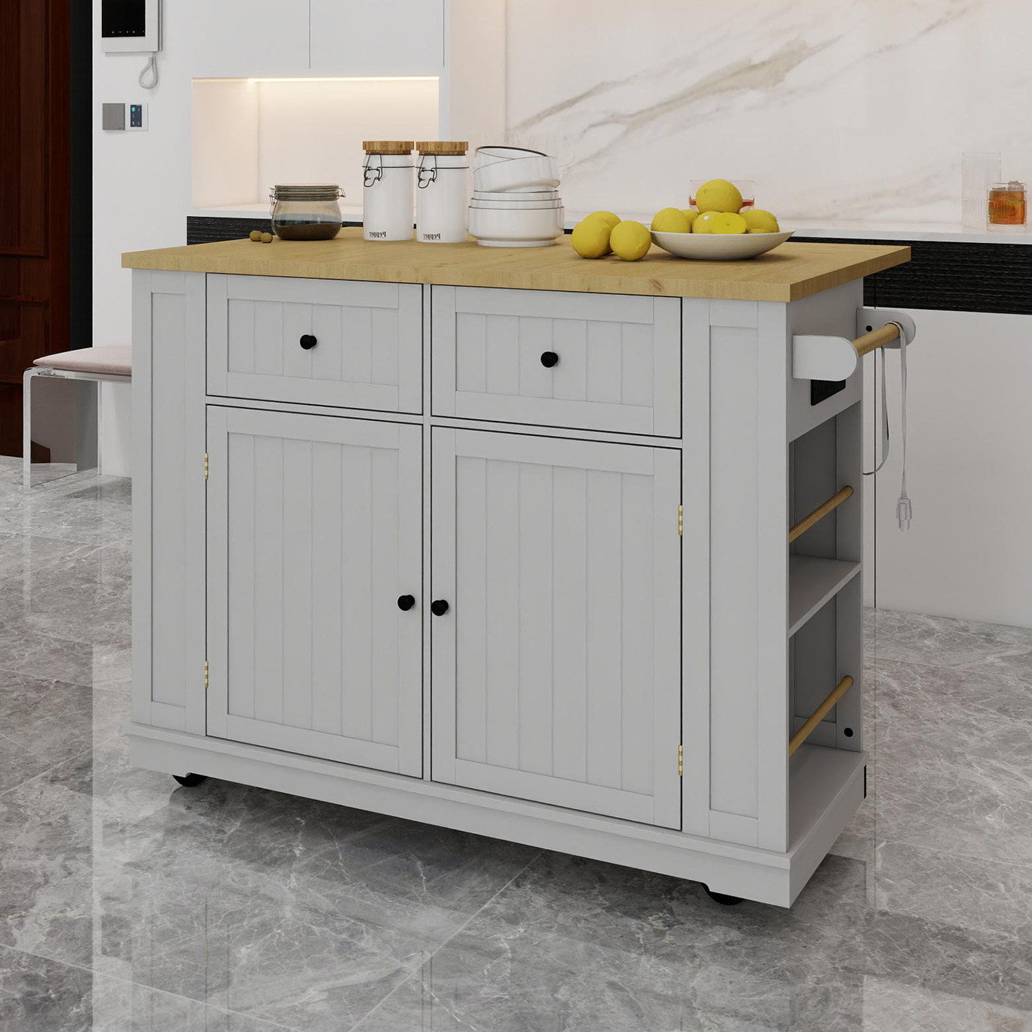 Red Barrel Studio® Large Kitchen Island With Folding Plate, Electrical ...