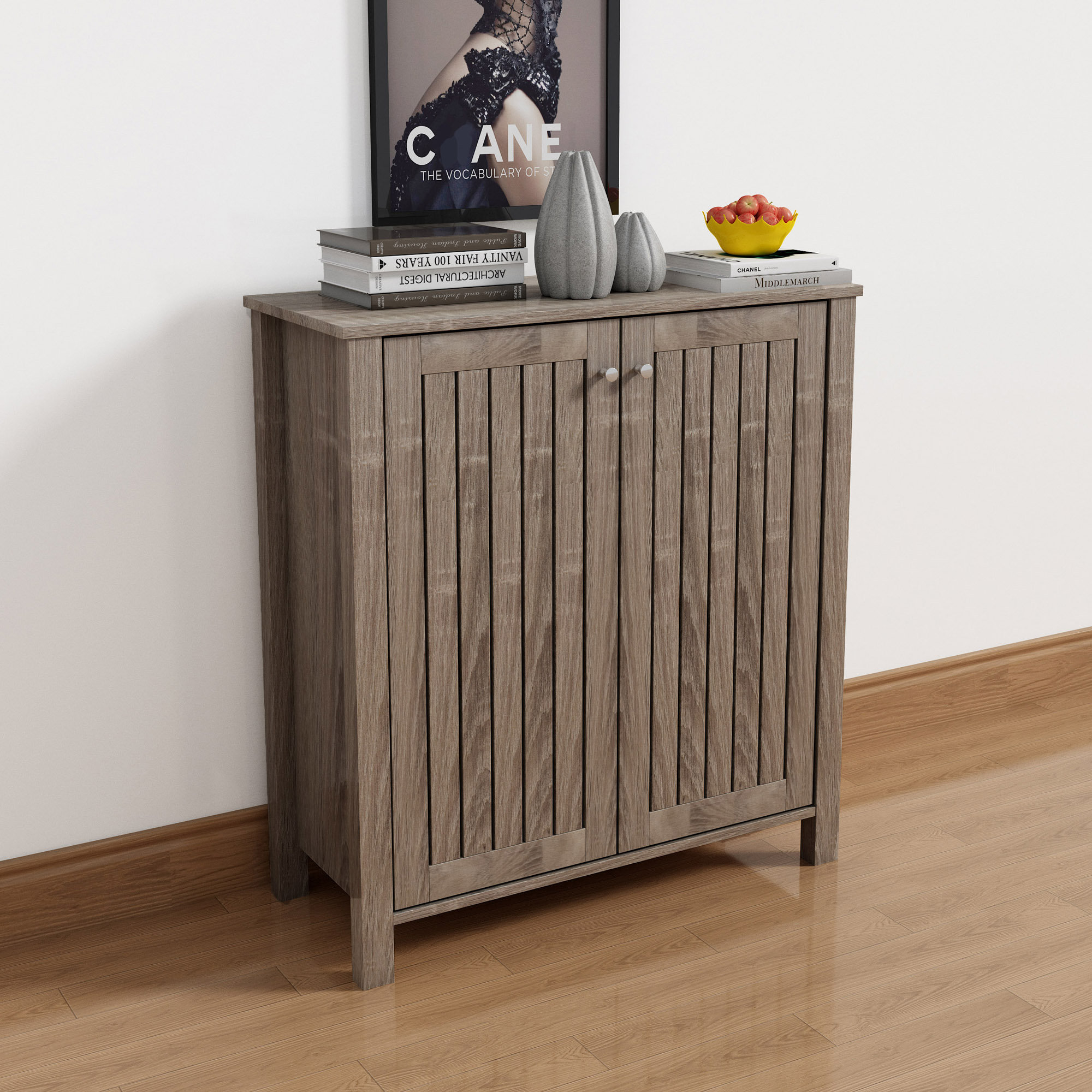 Winston Porter Shoe Cabinet Storage Cabinet Entryway Cabinet With Two Doors Slat Style Vented ...