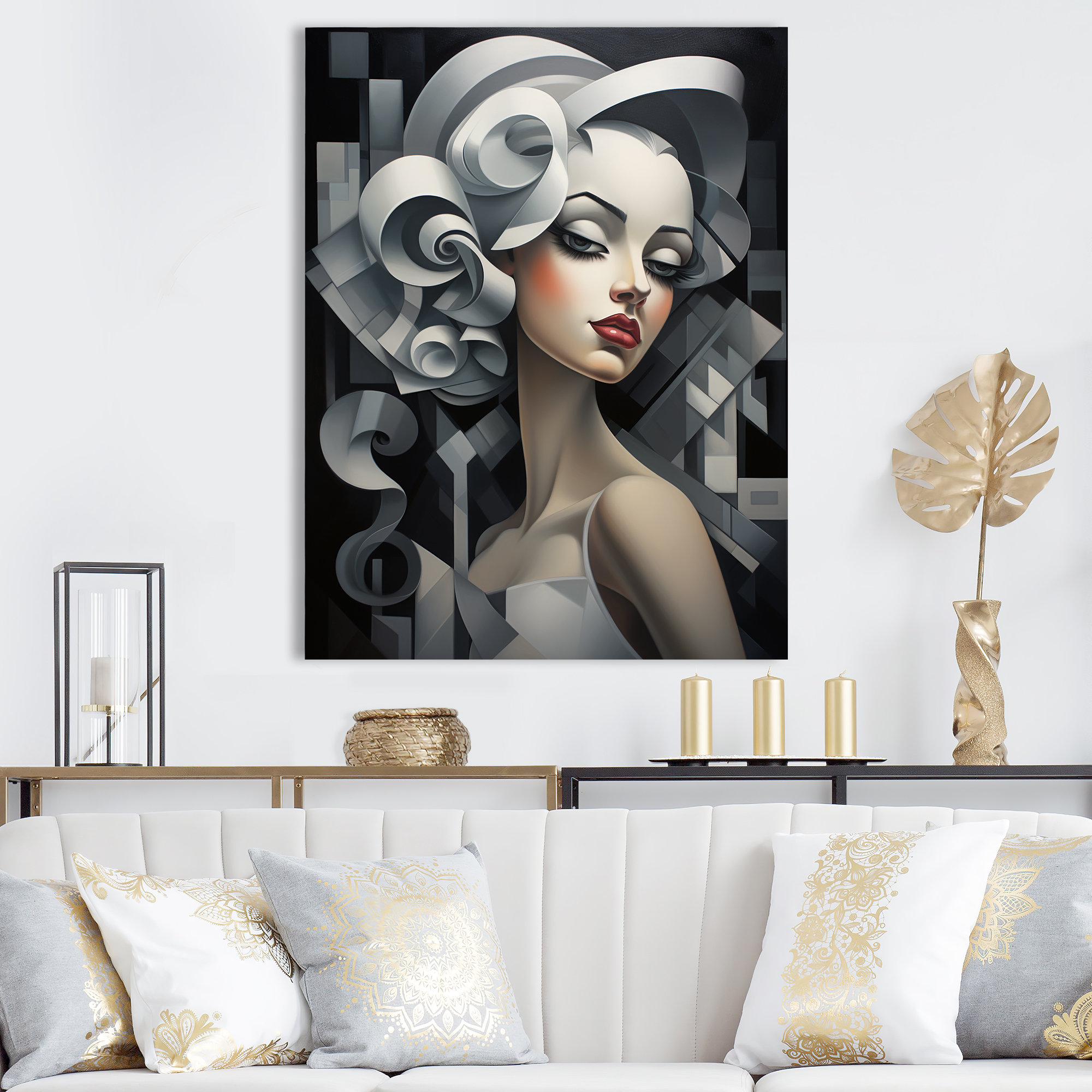Winston Porter Black And White Cubic Woman Portrait VI - Fashion Canvas ...