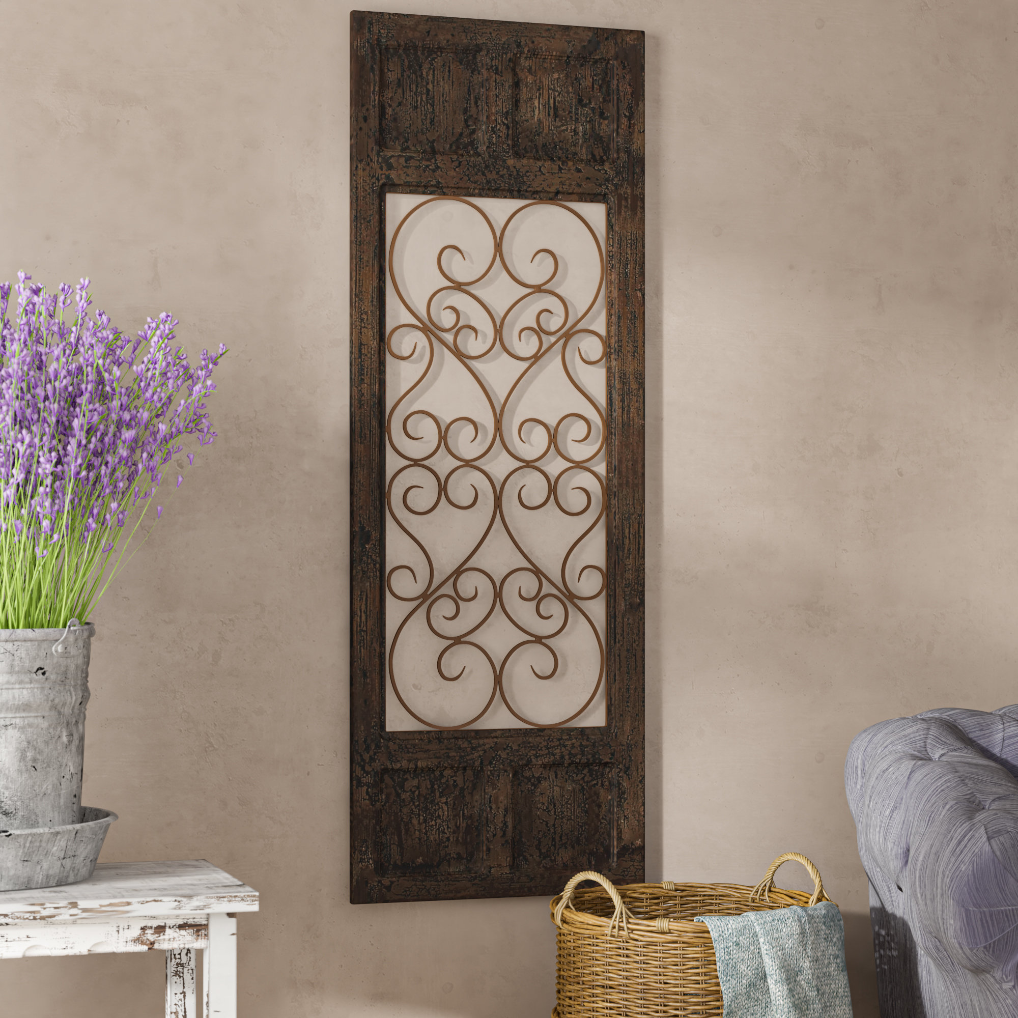 Fleur De Lis Living Wood Window Inspired Panel Scroll Brown Wall Decor ...