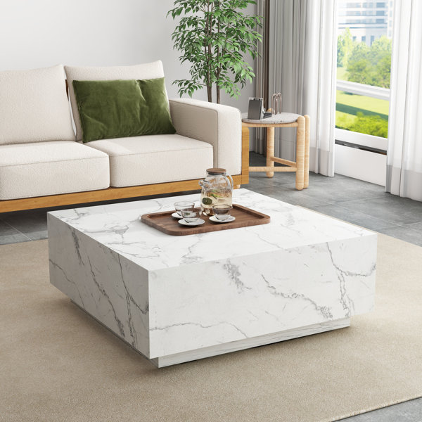 Latitude Run® Wahidul 35'' Faux Marble Modern Block Coffee Table ...