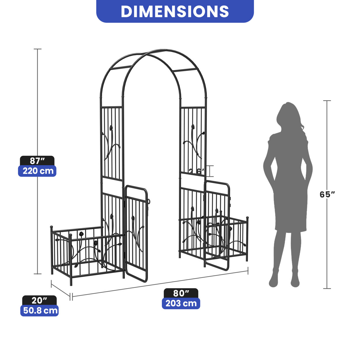 Edrosie Inc Black Garden Arbor with Lockable Door, 2 Side Planter for ...