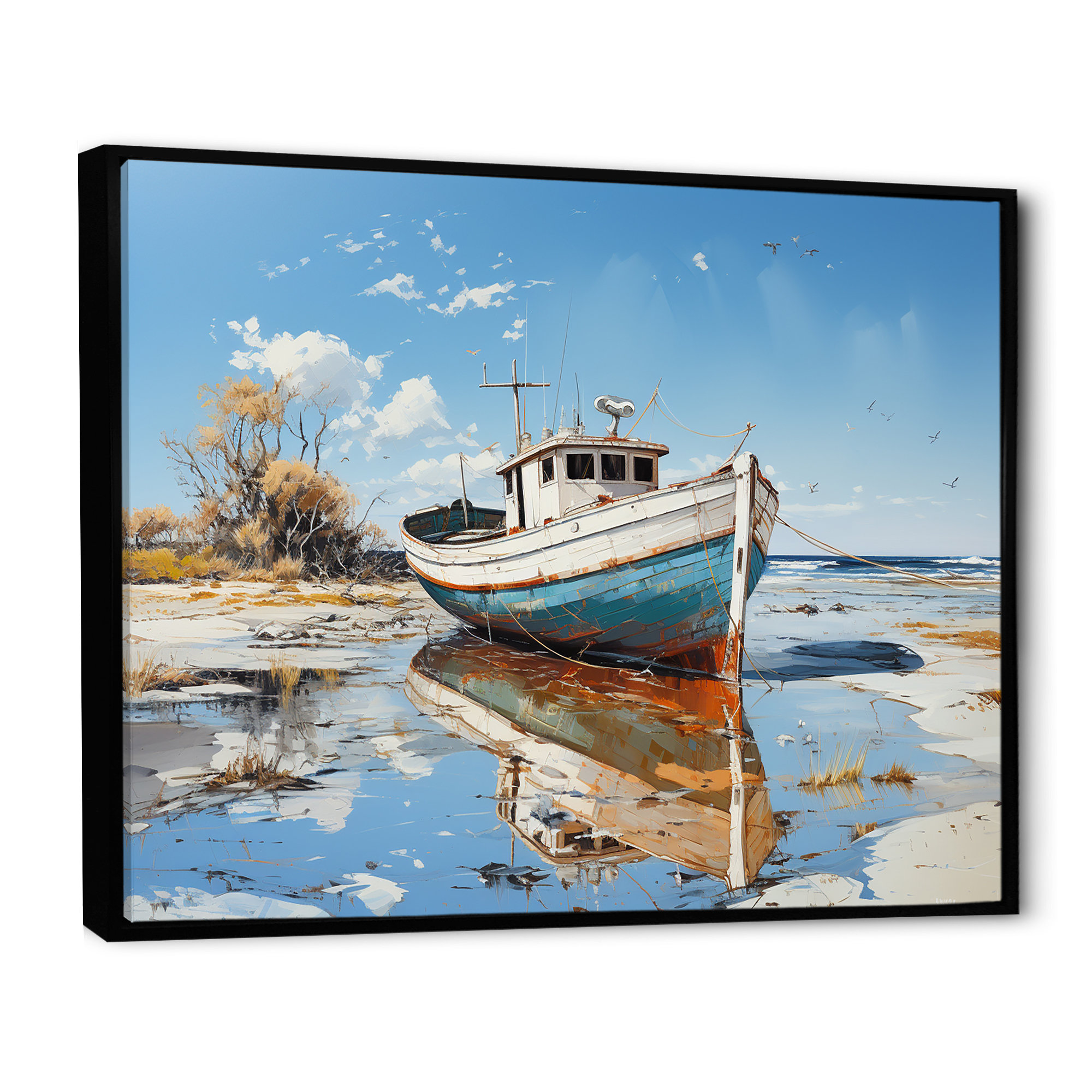 Breakwater Bay Blue And White Boat Scenery - Boat Wall Art Living Room ...
