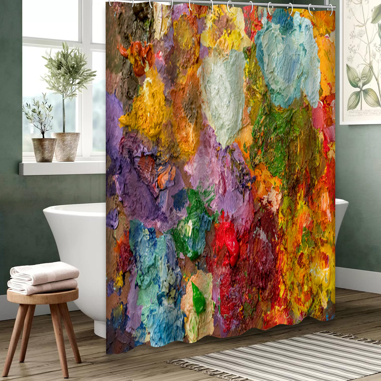 East Urban Home Artist Multicolor Waterproof Shower Curtain,Oil ...