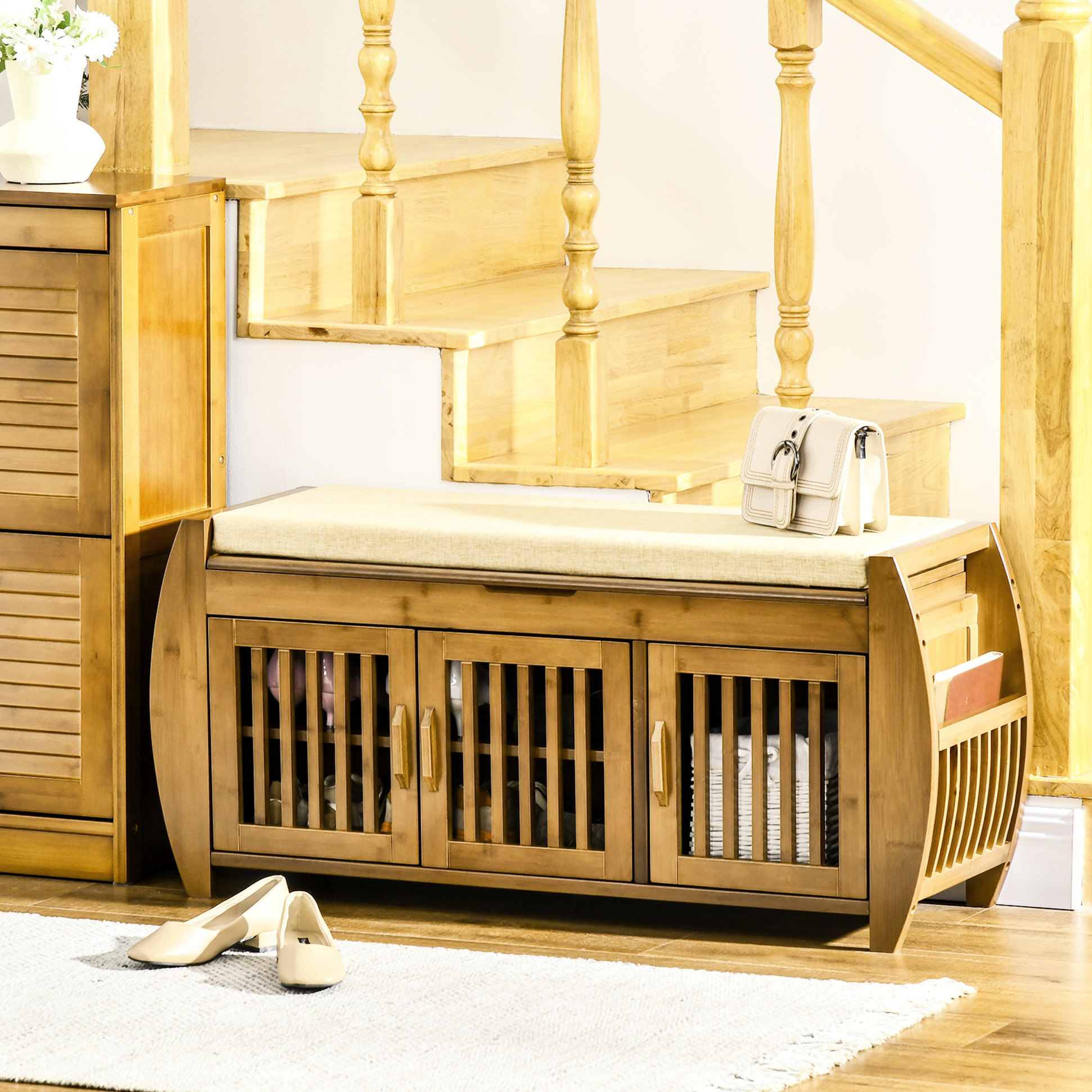 Latitude Run® Entryway Shoe Bench In - 3 Doors, Side Rack, Hidden ...