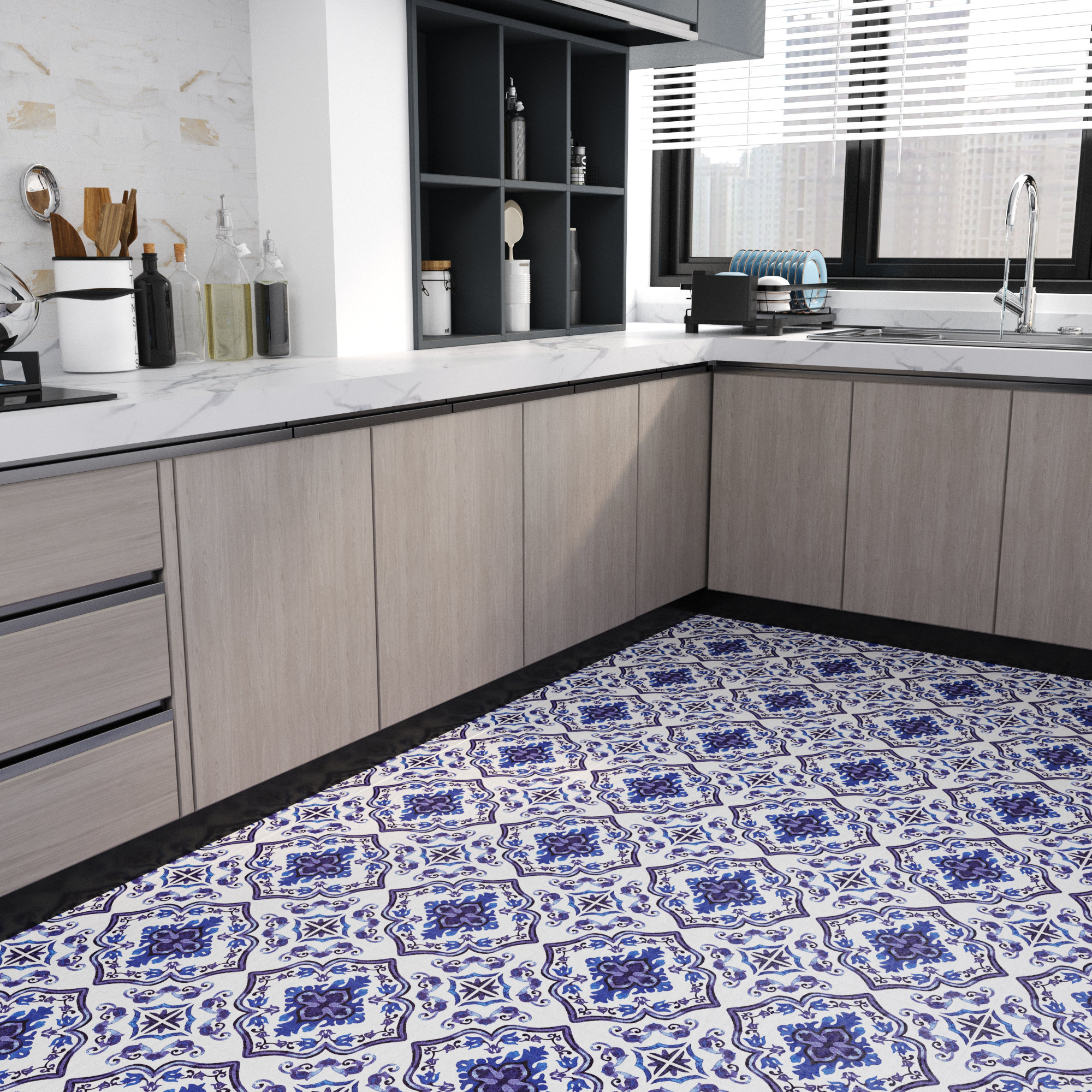 ilemong 12 In. X 120 In. Blue Peel & Stick Vinyl Backsplash Roll ...