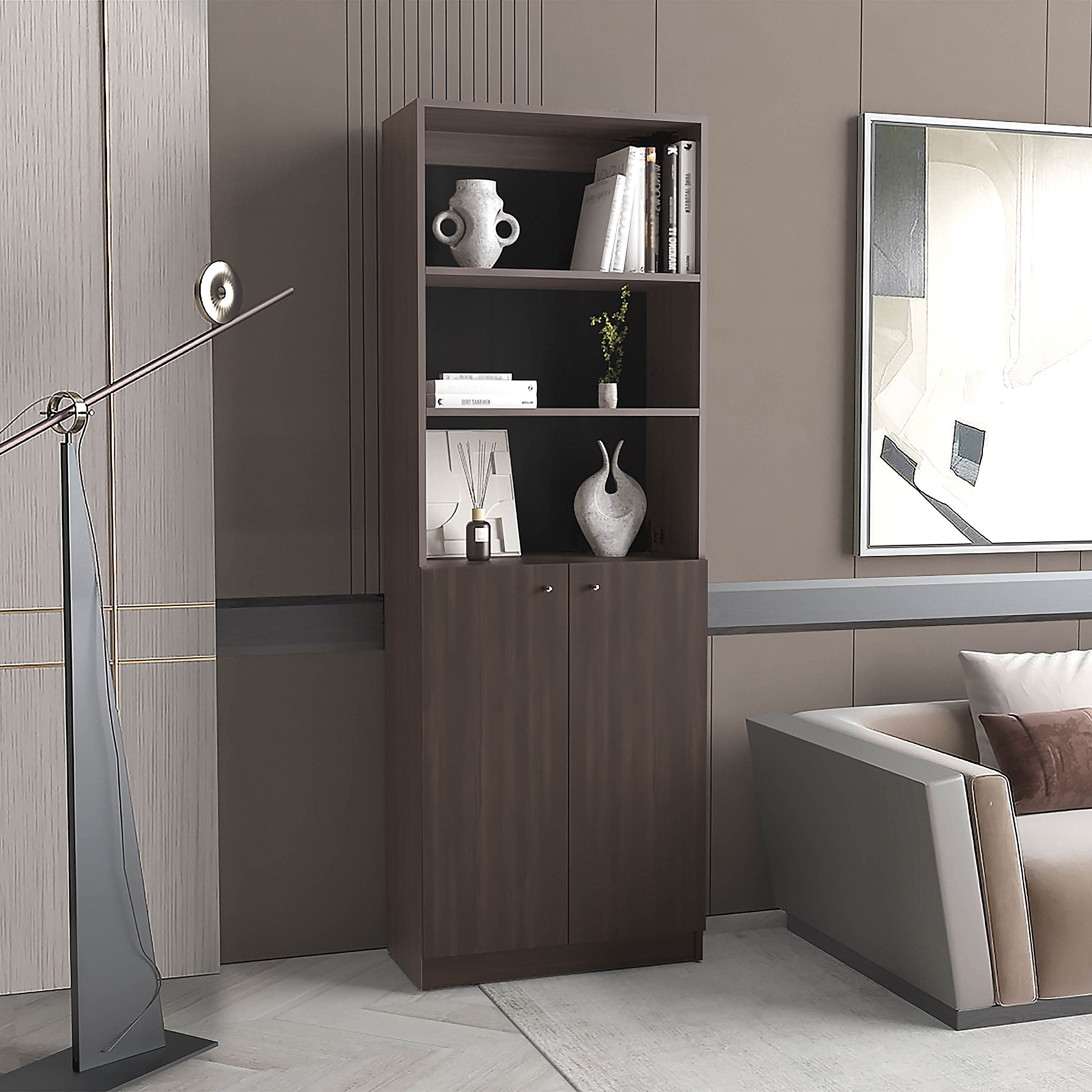 George Oliver Home 2 Door Bookcase With Two Open Shelves And Concealed ...