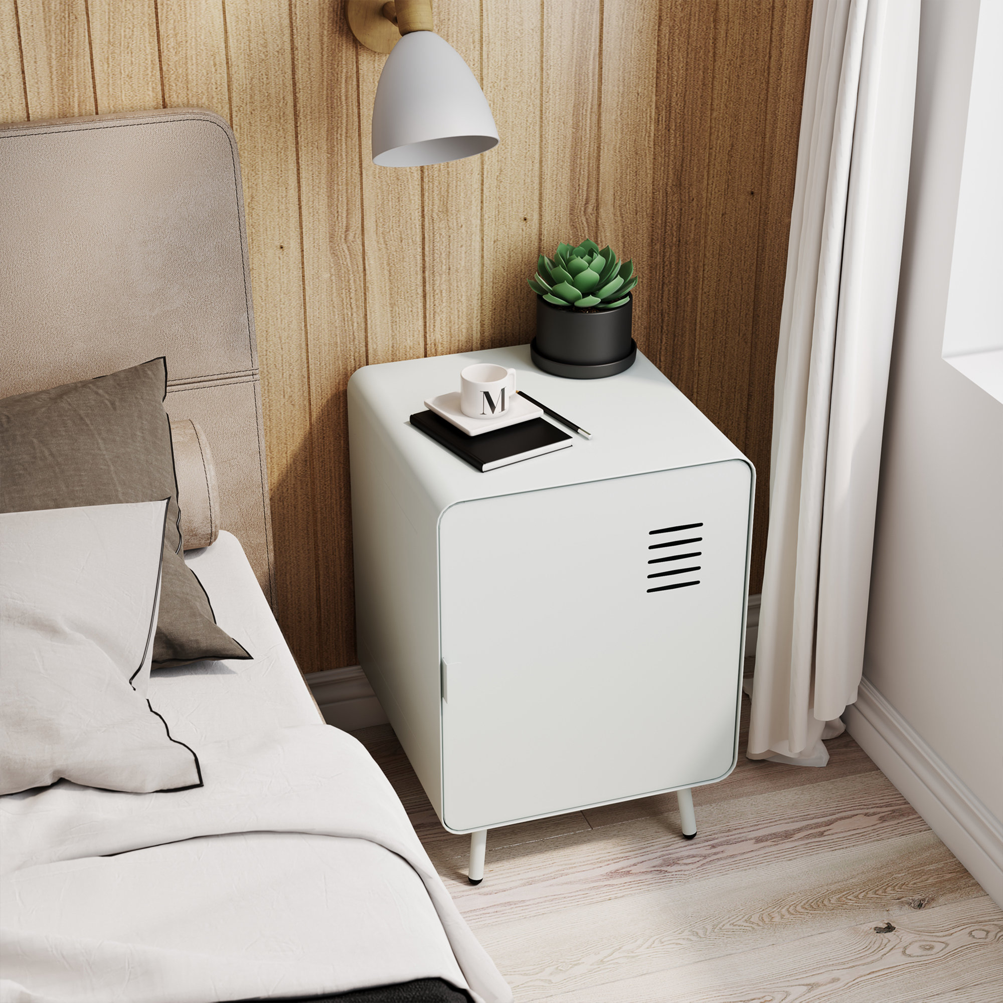 George Oliver 22.44" H Modern Metal Nightstand with Storage Shelves ...