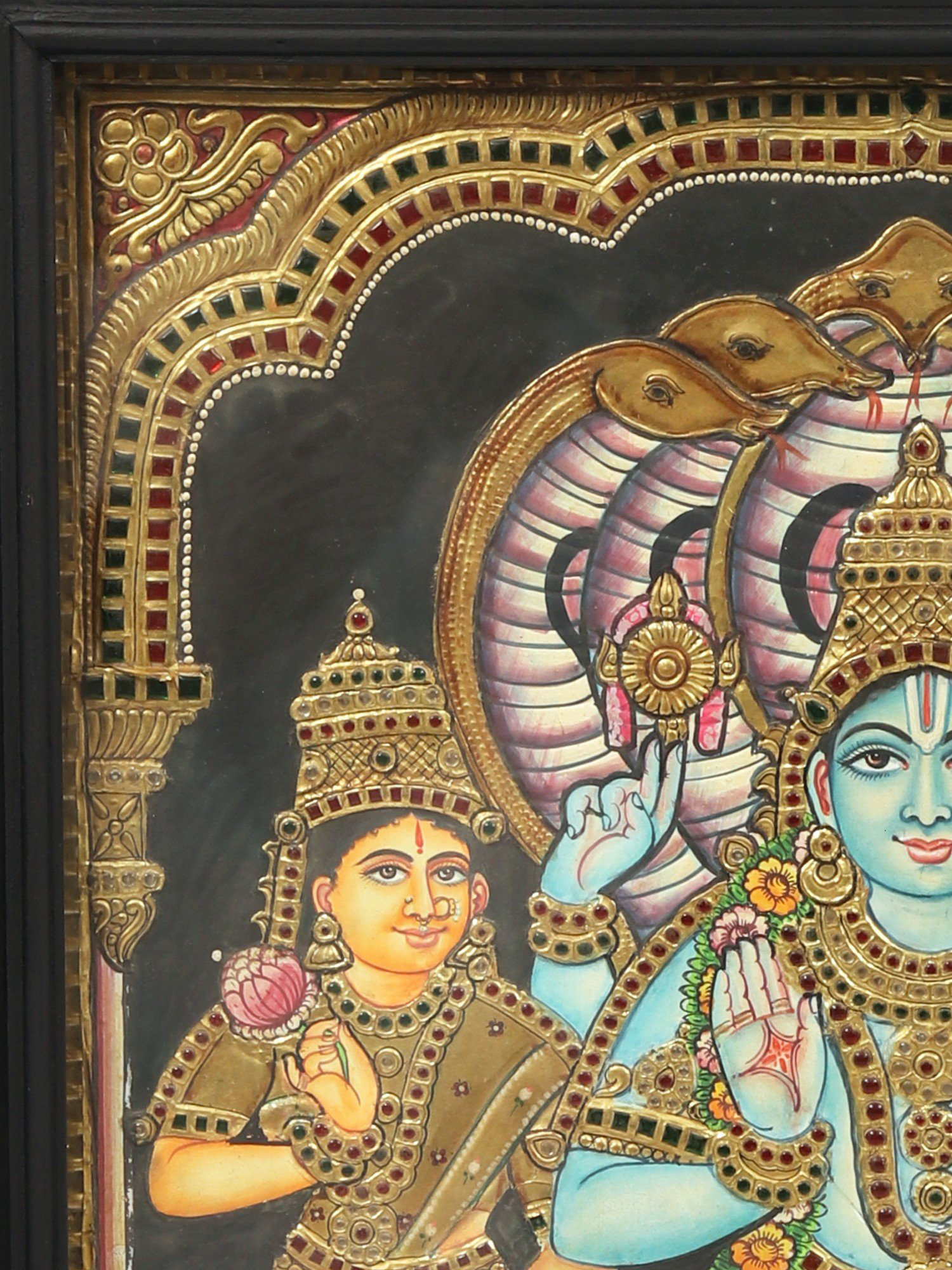 Exotic India Lord Vishnu with Bhudevi and Shridevi-Tanjore Painting ...