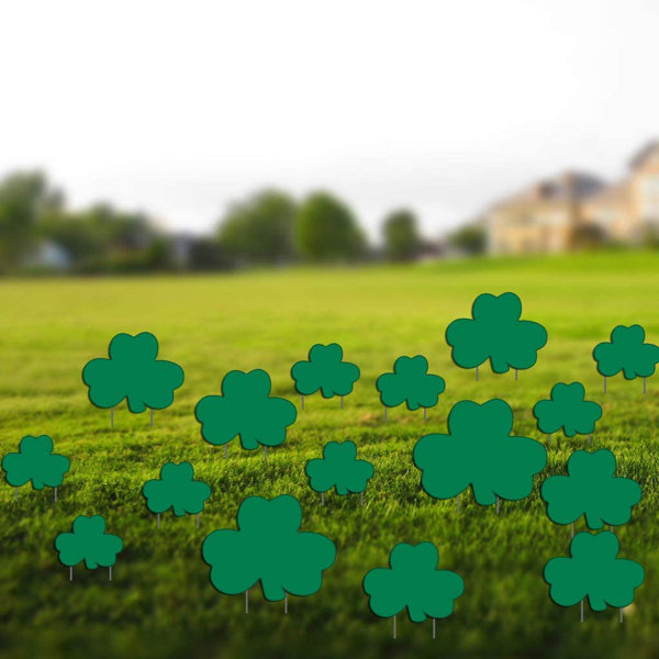 The Holiday Aisle® 16 Piece St. Patrick's Day Shamrock Garden Stake Set ...