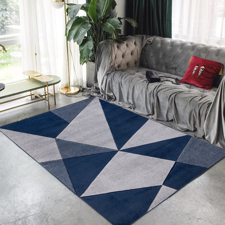 Ivy Bronx Angelika Power Loomed Navy/Grey Rug | Wayfair.co.uk