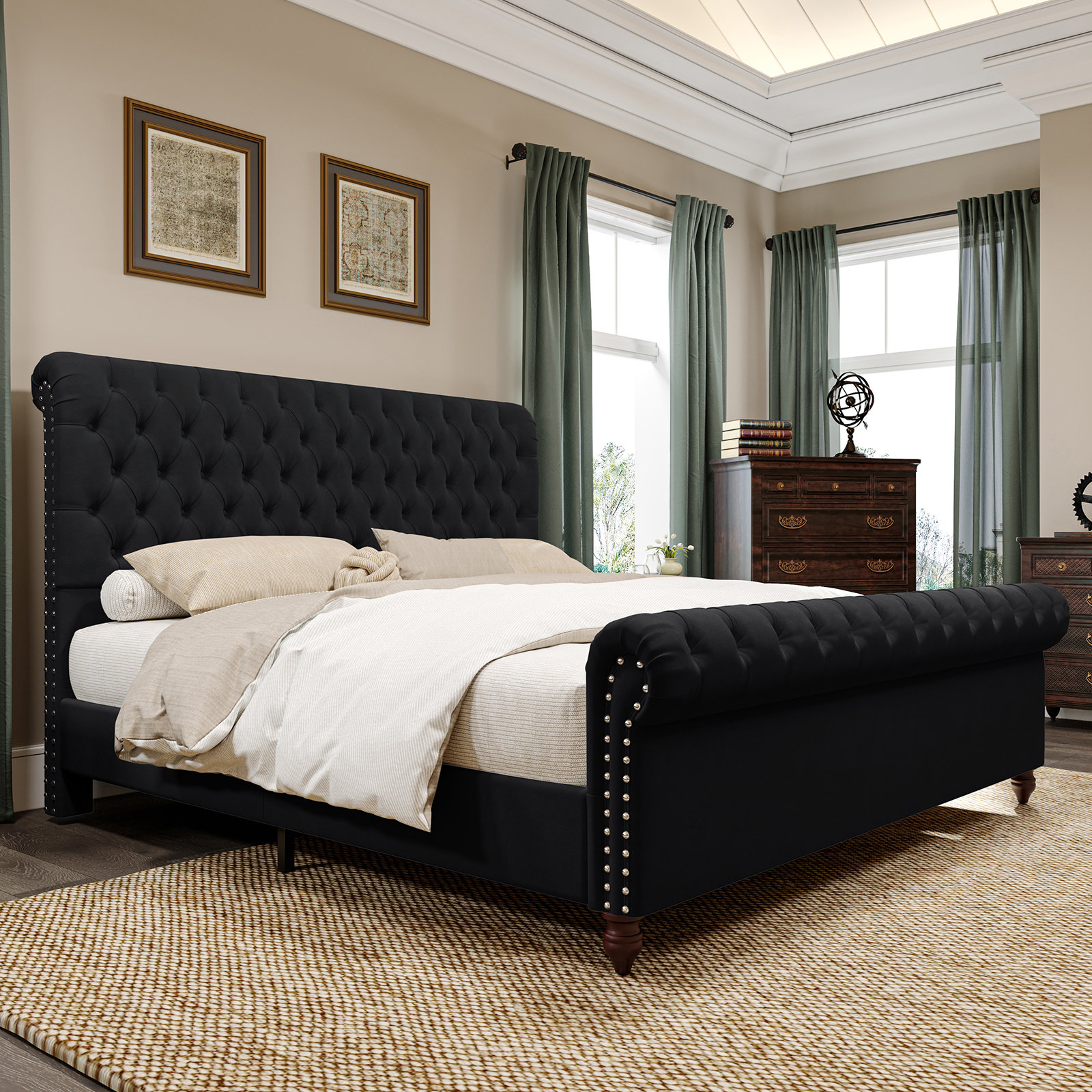 Willa Arlo Interiors Manervia Upholstered Metal Sleigh Bed & Reviews ...