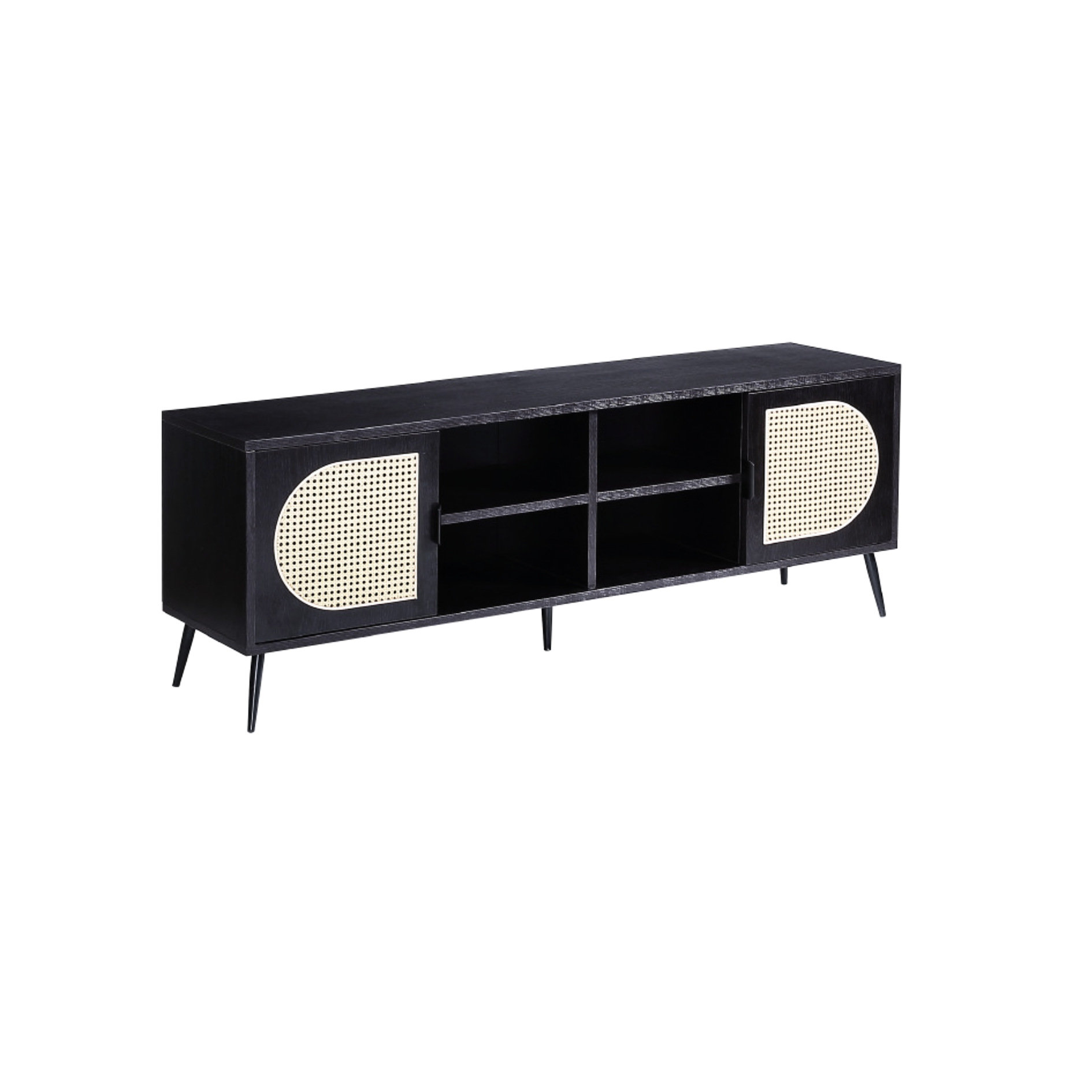 Bayou Breeze Black Tv Stand With Metal Legs, Veneer Cabinet And Veneer ...