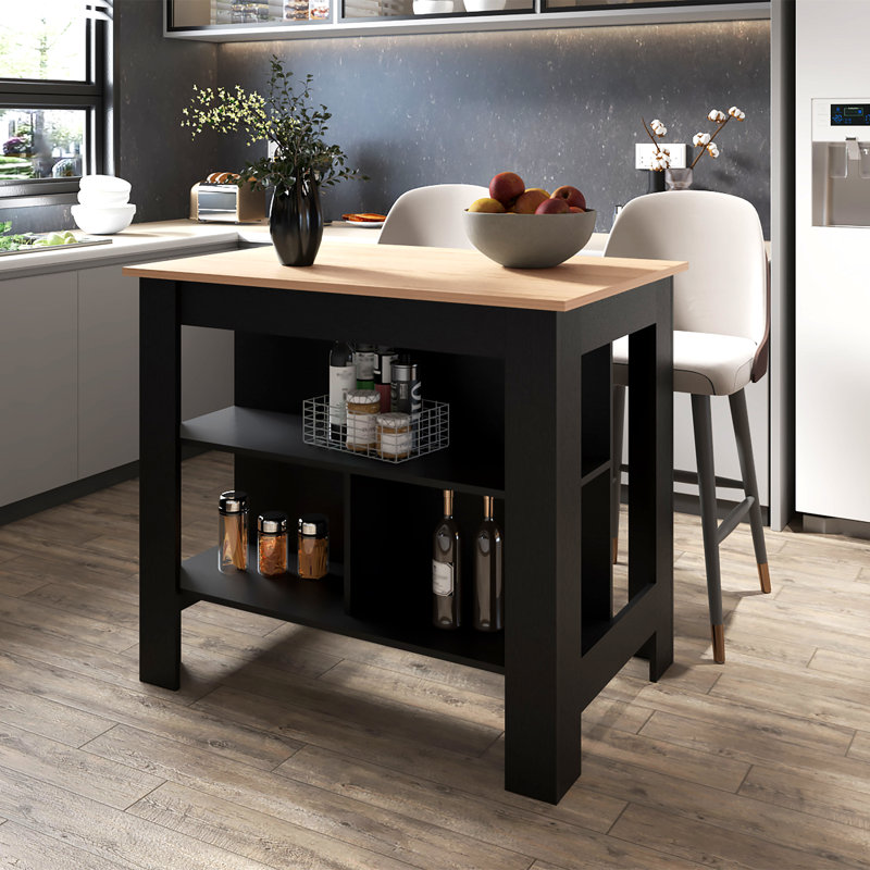 Ebern Designs Aztec Kitchen Island In Melamine With Open Storage | Wayfair