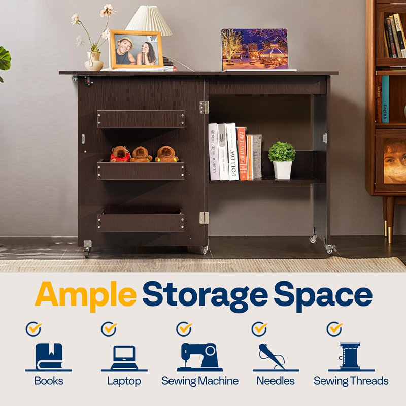 VIVOHOME 46'' x 16'' Foldable Sewing Table with Sewing Machine Platform ...