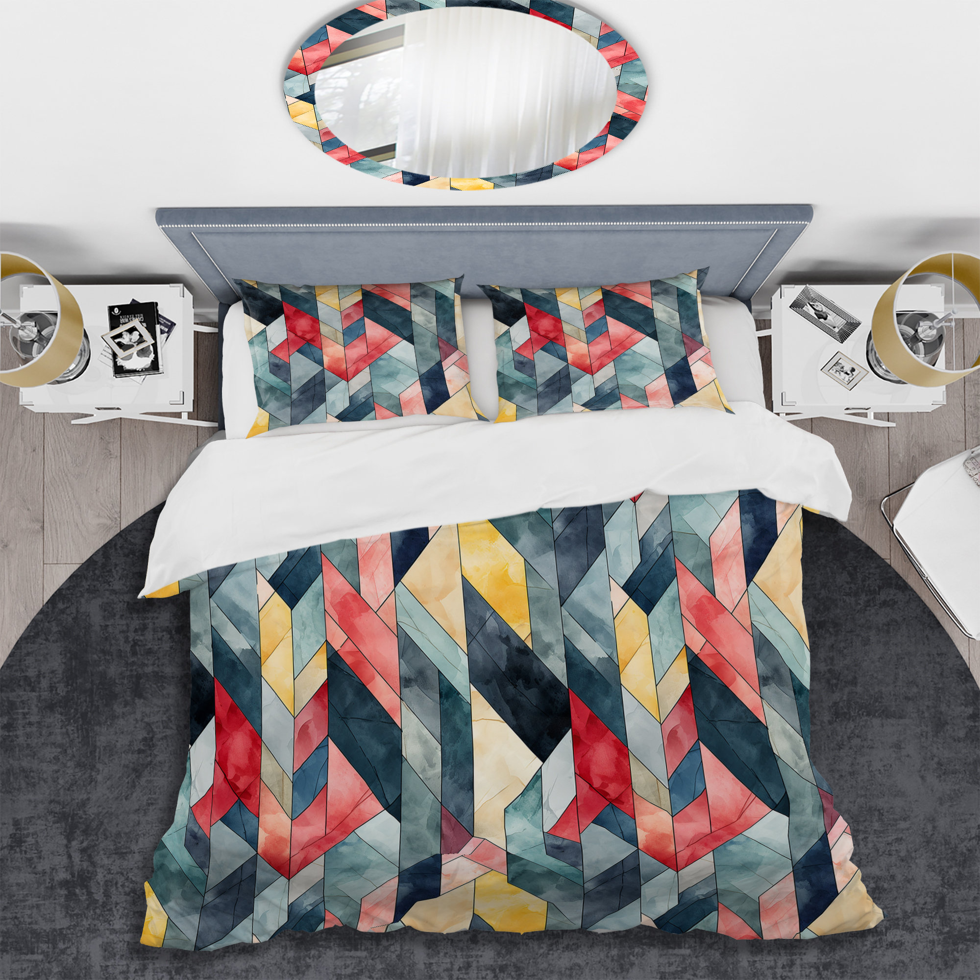 Design Art Allida Gray/Yellow/Red Microfiber Duvet Cover Set | Wayfair