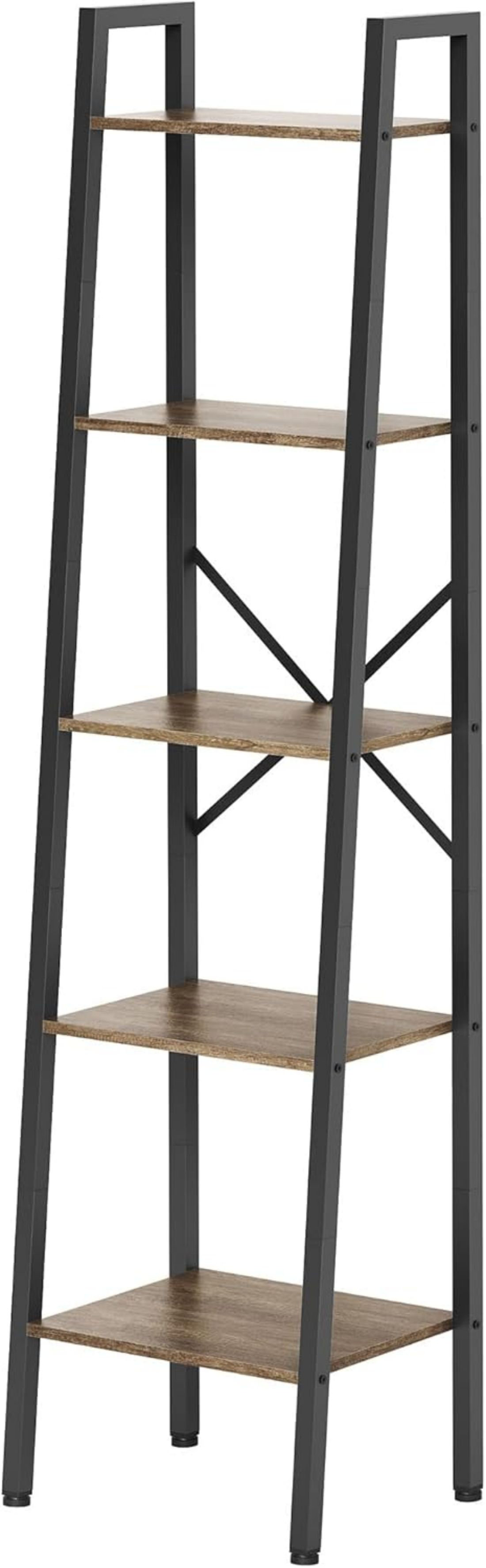 17 Stories 5-Tier Industrial Ladder Bookshelf, Narrow Ladder Shelf ...